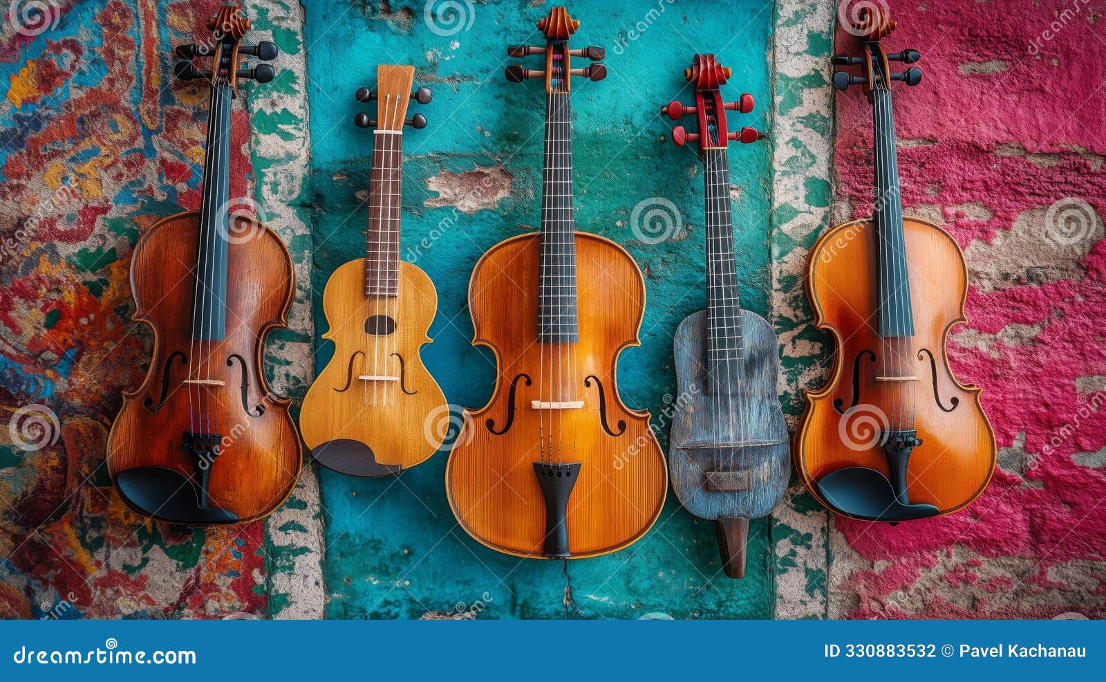 Various Traditional Mexican Instruments Hang on a Vibrant Wall Adorned ...