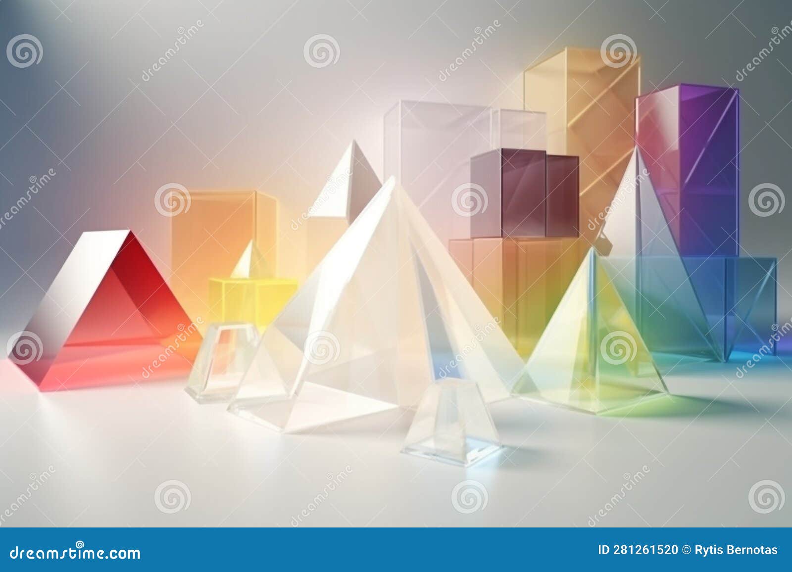 Various Transparent Glass Geometric Shapes With Light Diffraction Of ...
