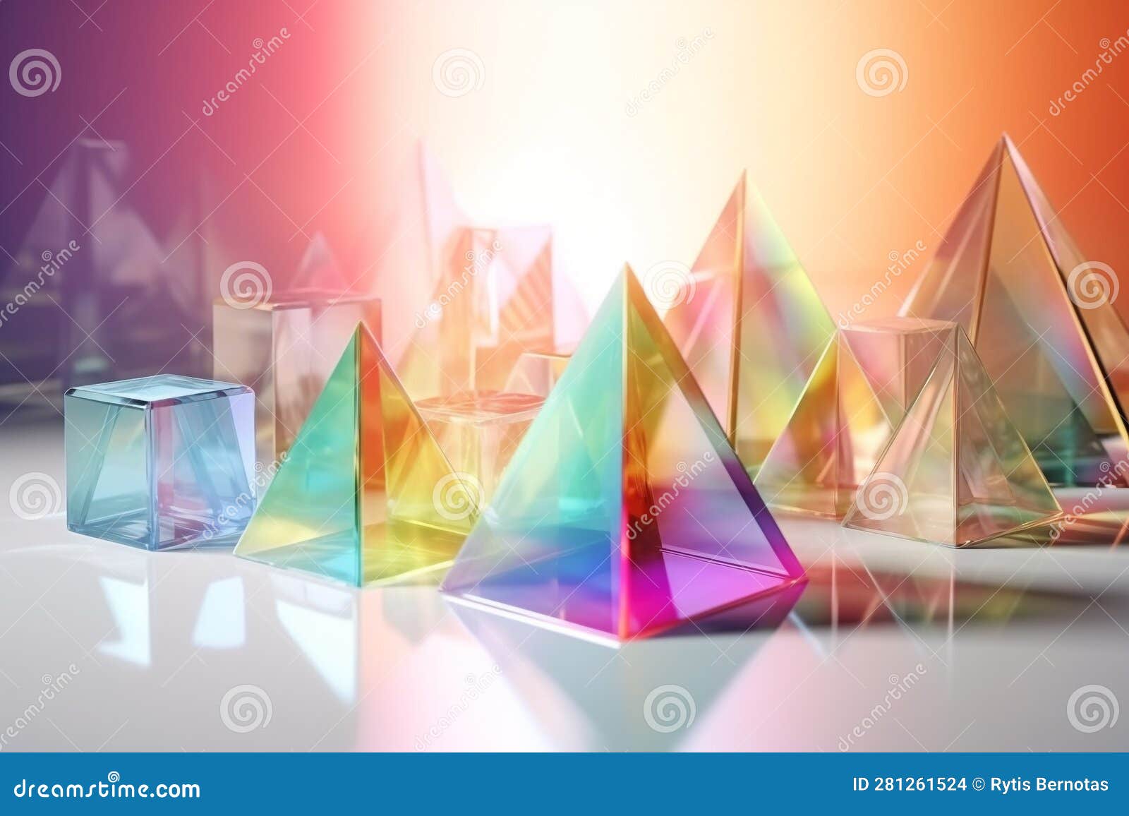 Various Transparent Glass Geometric Shapes With Light Diffraction Of ...