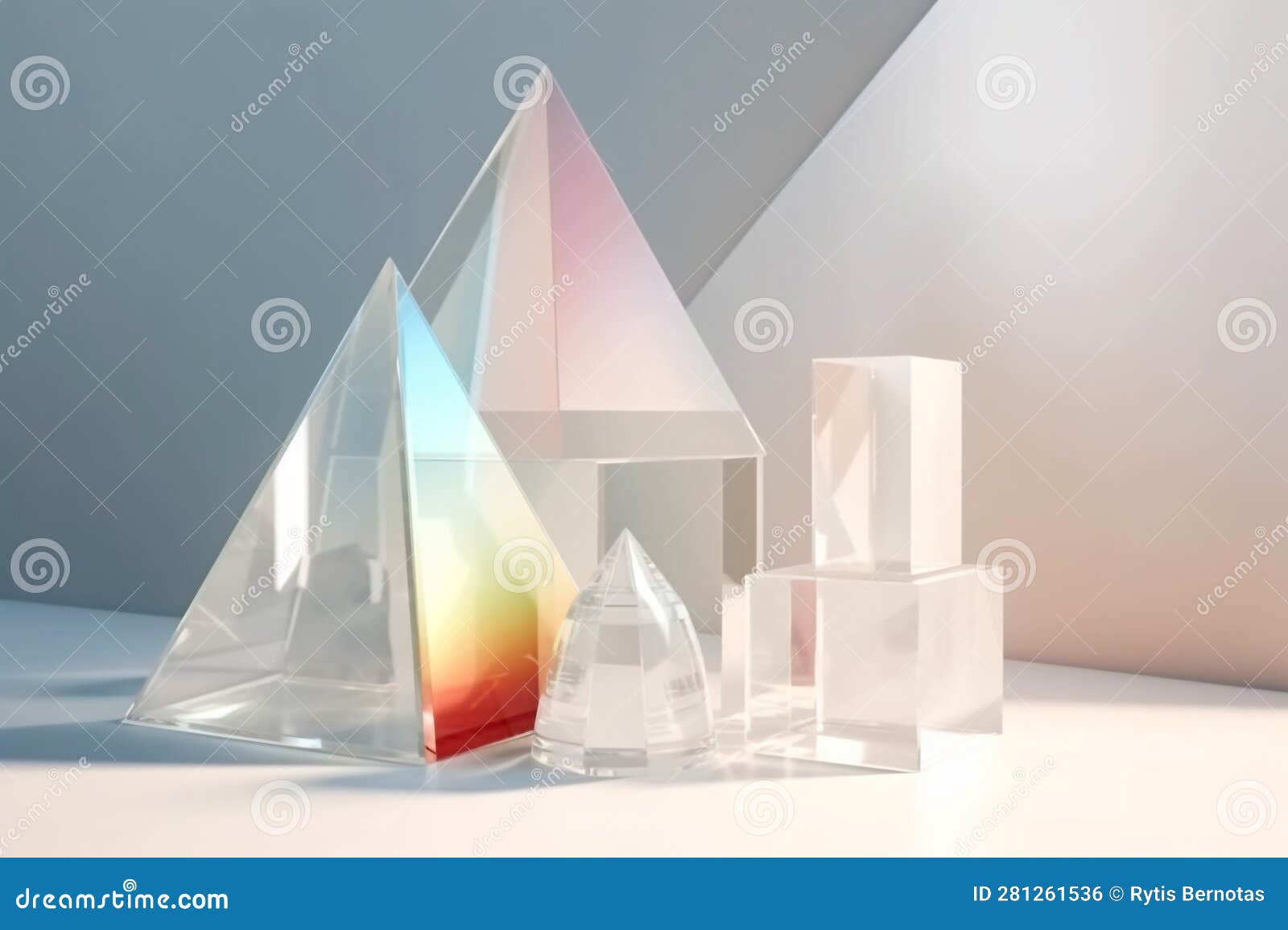 Various Transparent Glass Geometric Shapes With Light Diffraction Of ...