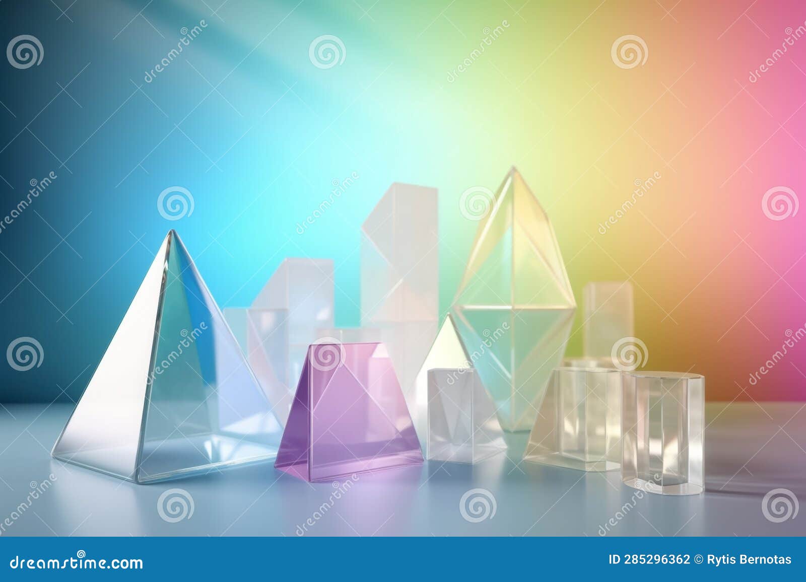 Various Transparent Glass Geometric Shapes with Light Diffraction of ...