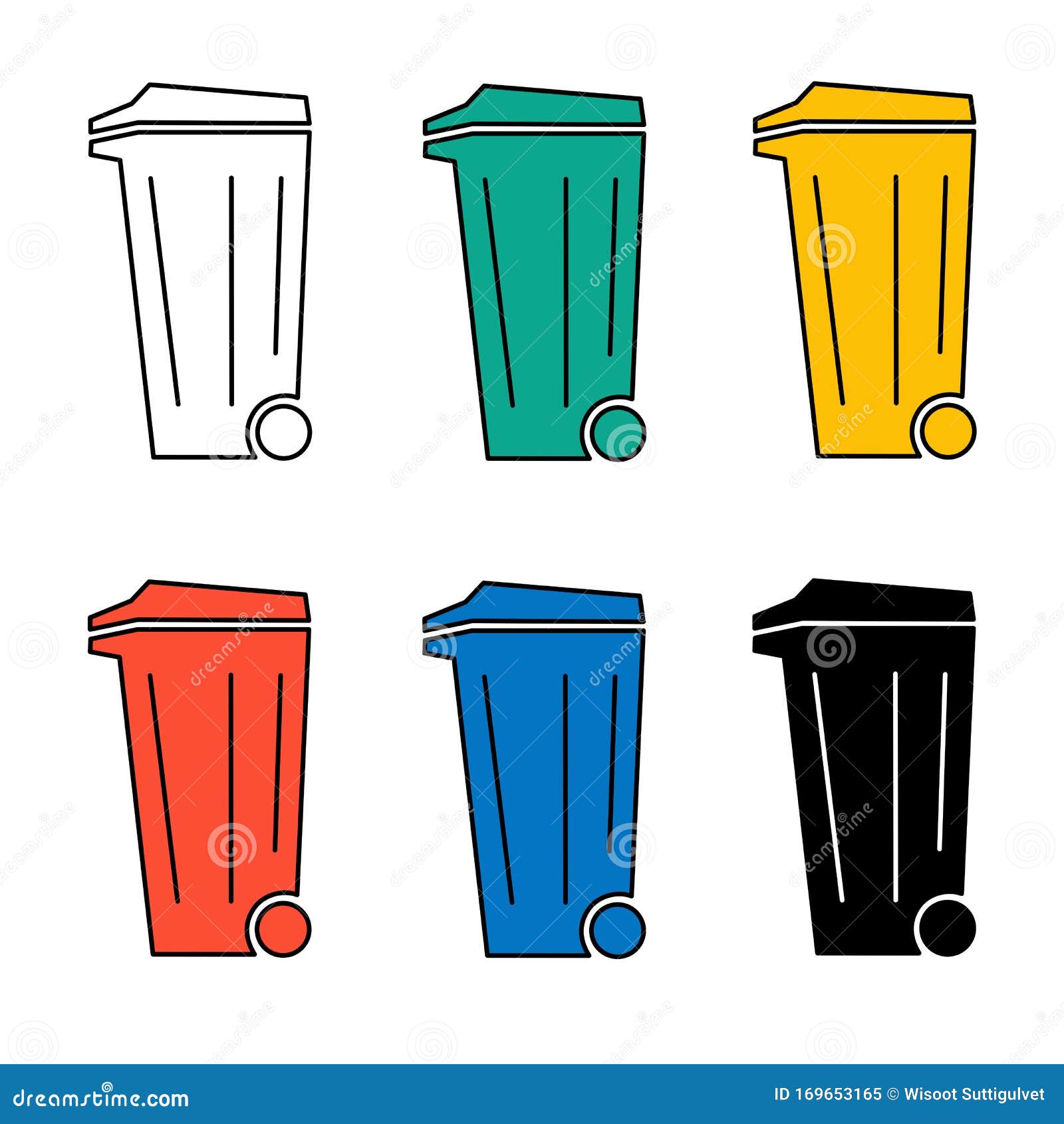 Various Trash Can Icon Set with Line Design Suitable for Simple Graphic ...