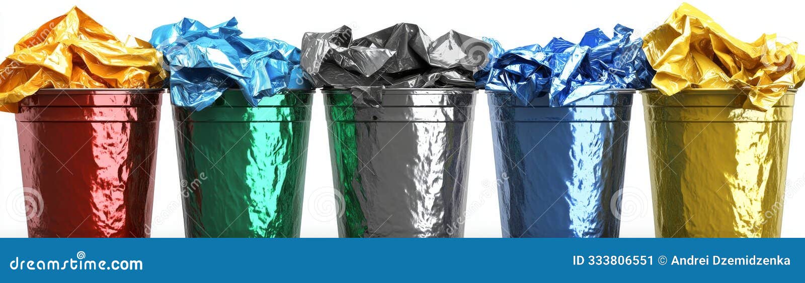 Various Trash Cans with Garbage and Paper Waste, Cut Out Stock ...