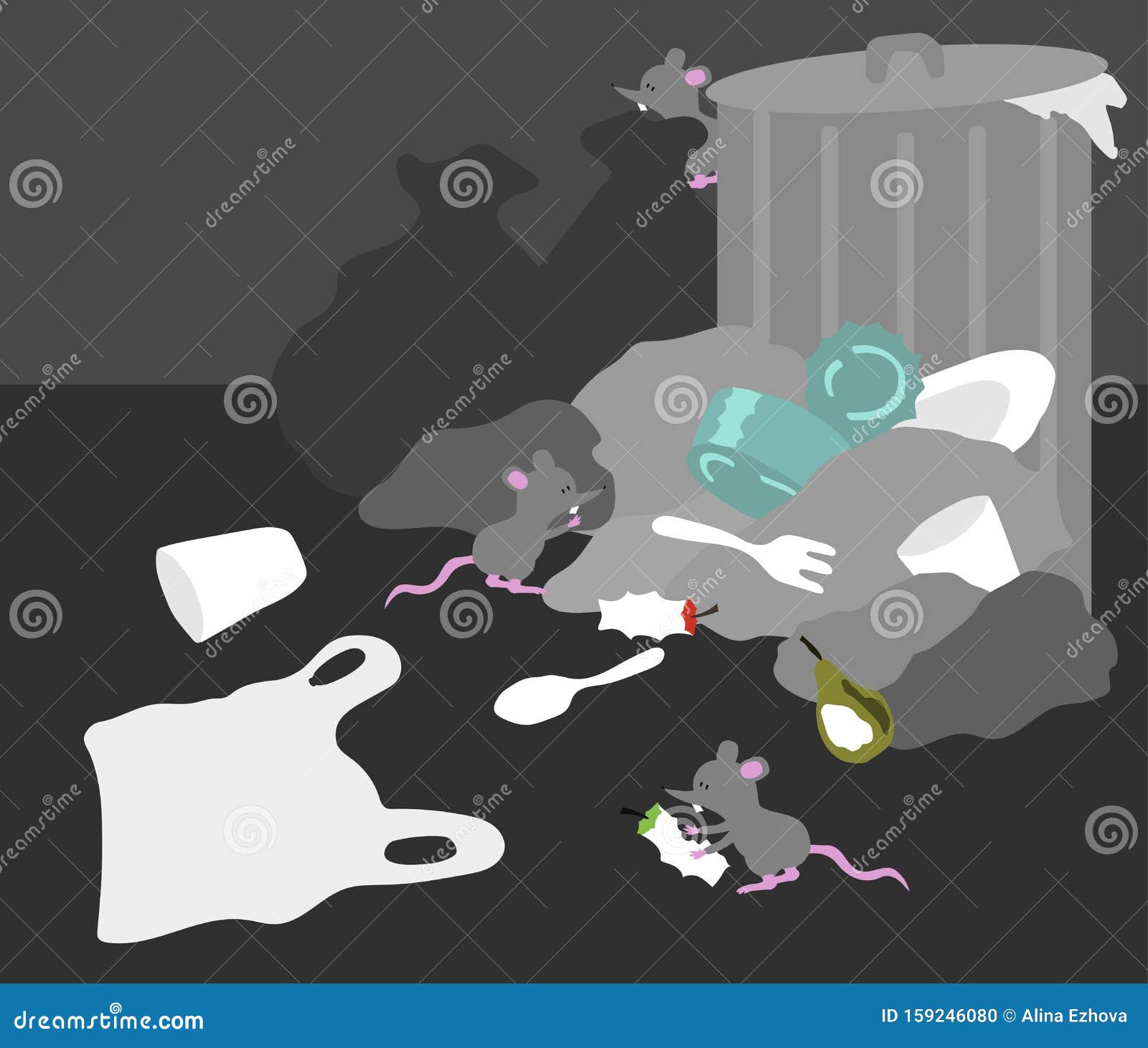 Various Trash and Mouse on a Gray Background. Stock Vector ...