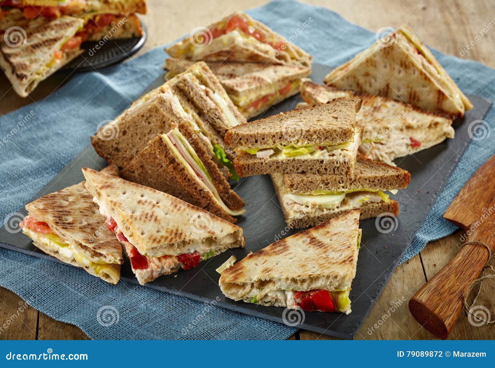 Various Triangle Sandwiches Stock Photo - Image of salmon, cooking ...