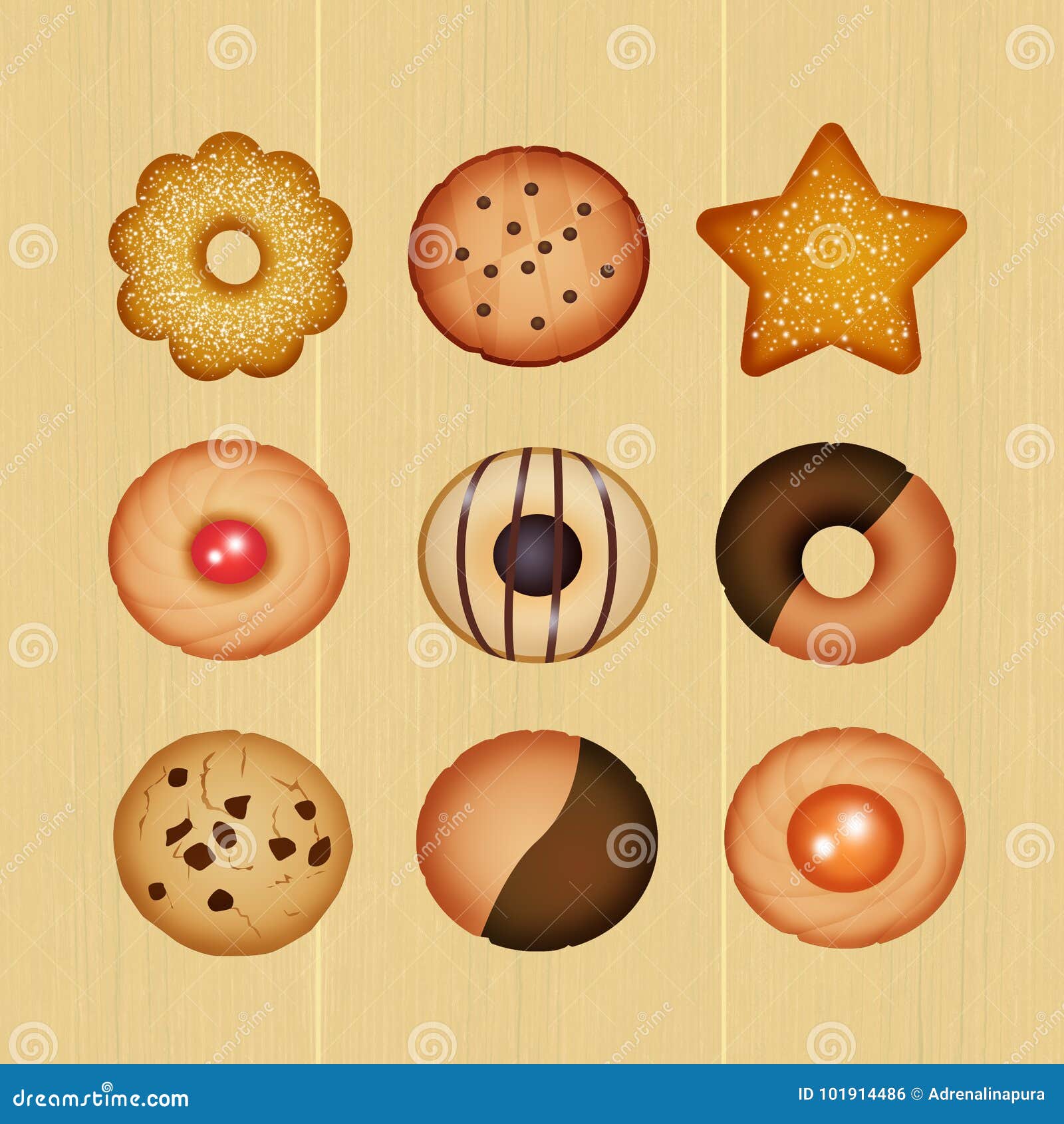 Various type of biscuits stock illustration. Illustration of cookies ...