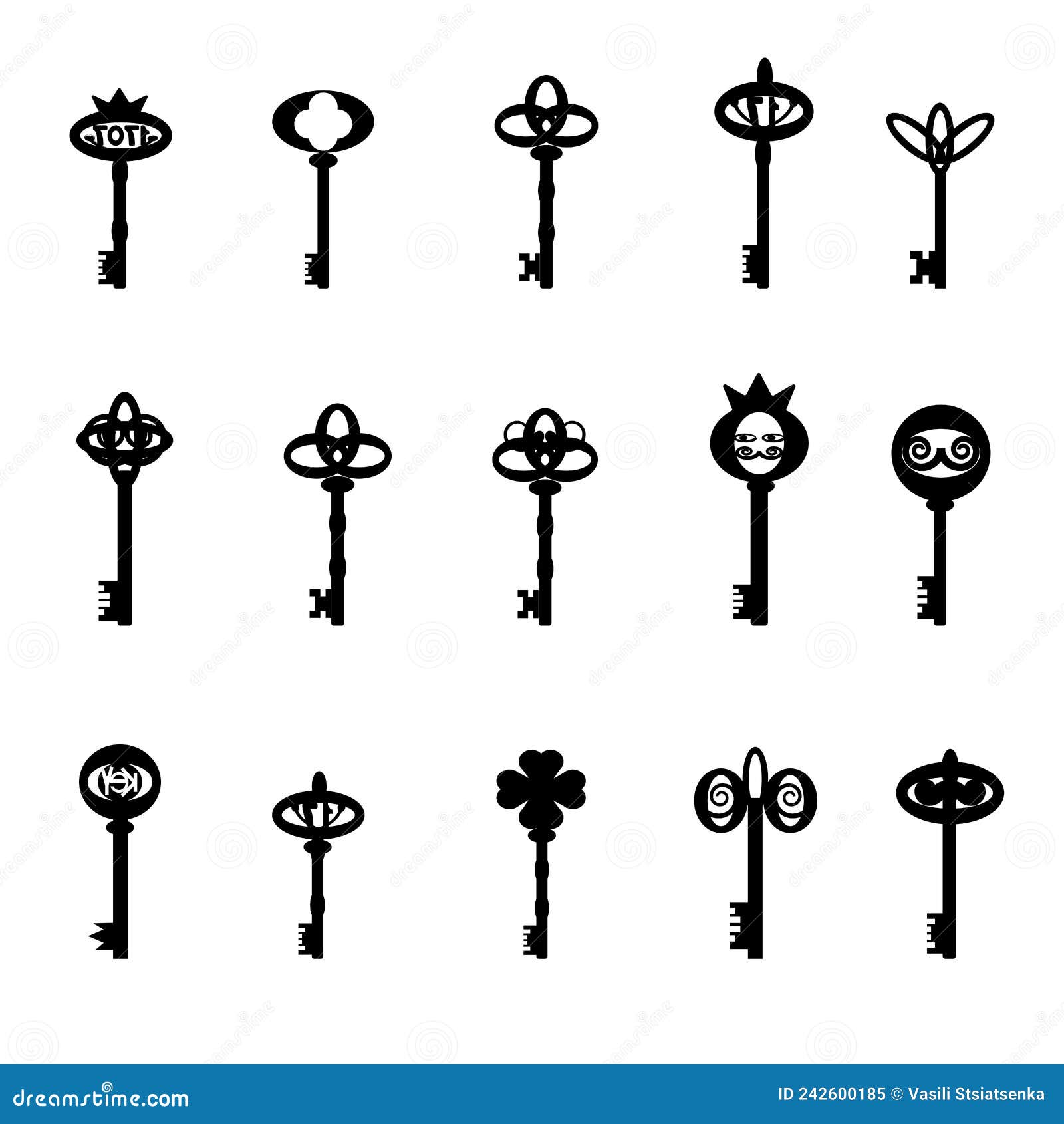 Various Types of Antique Keys with Decoration Elements Stock Vector ...