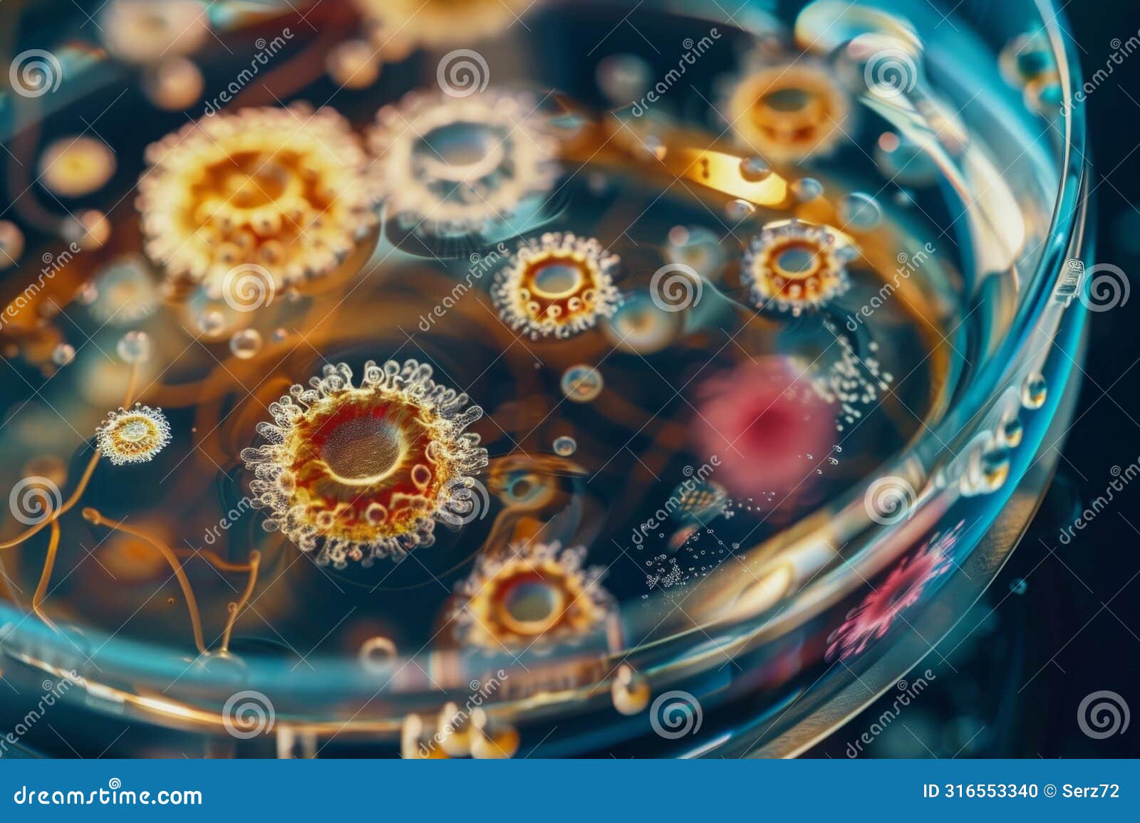 Various Types of Bacteria in a Petri Dish Under a Microscope Stock ...