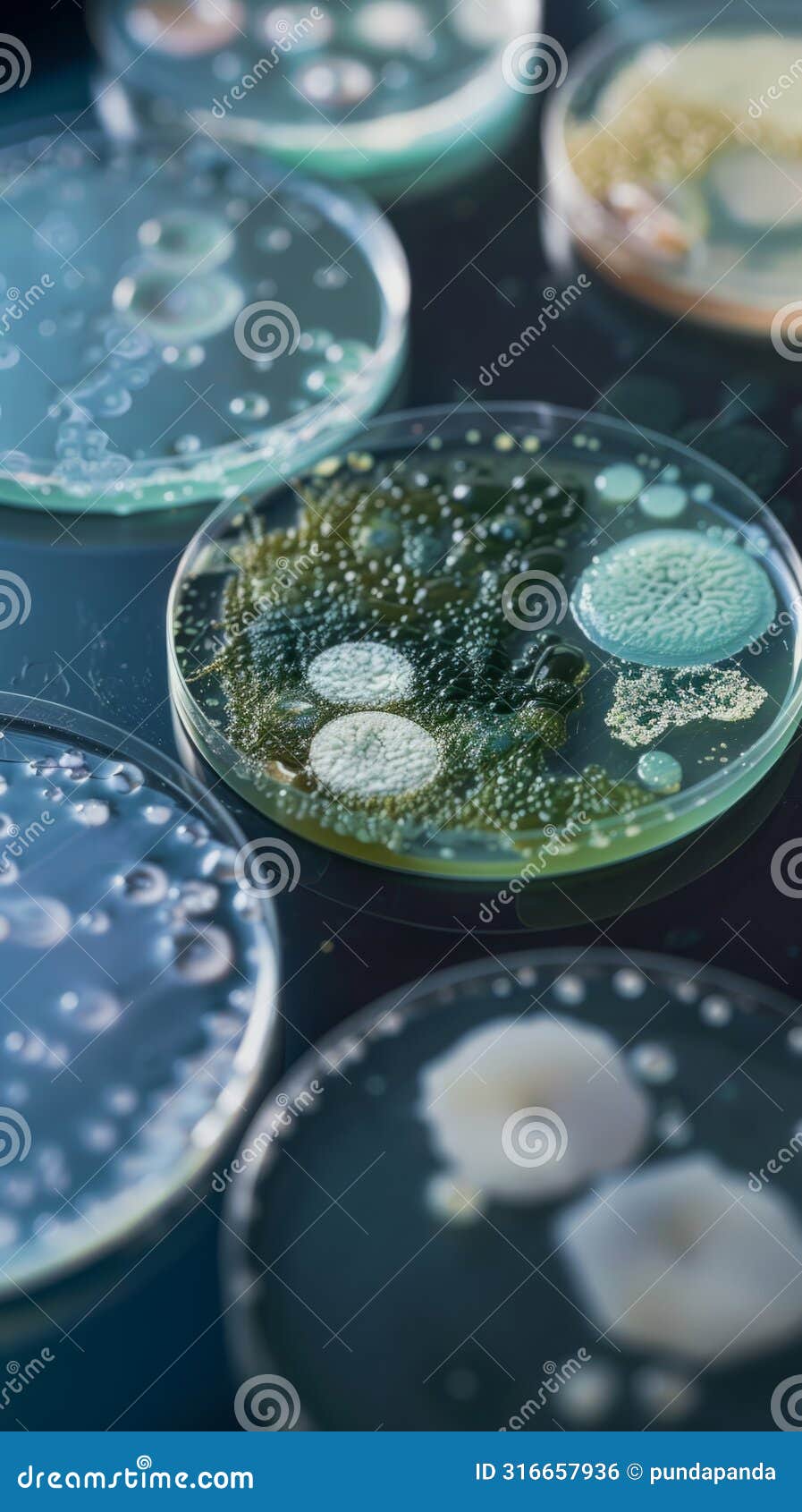 Various Types of Bacteria in a Petri Dish Under a Microscope Stock ...