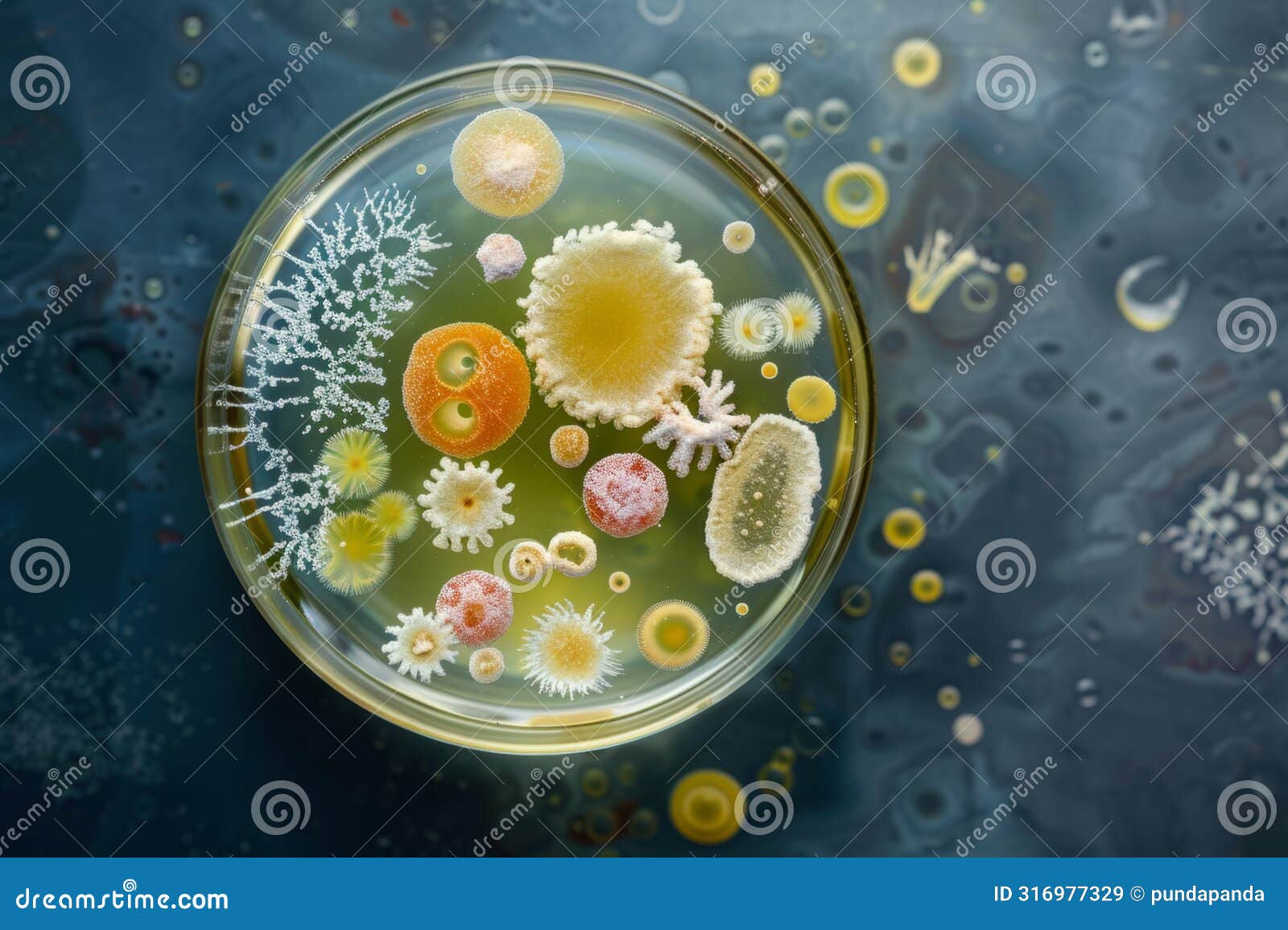 Various Types of Bacteria in a Petri Dish Under a Microscope Stock ...