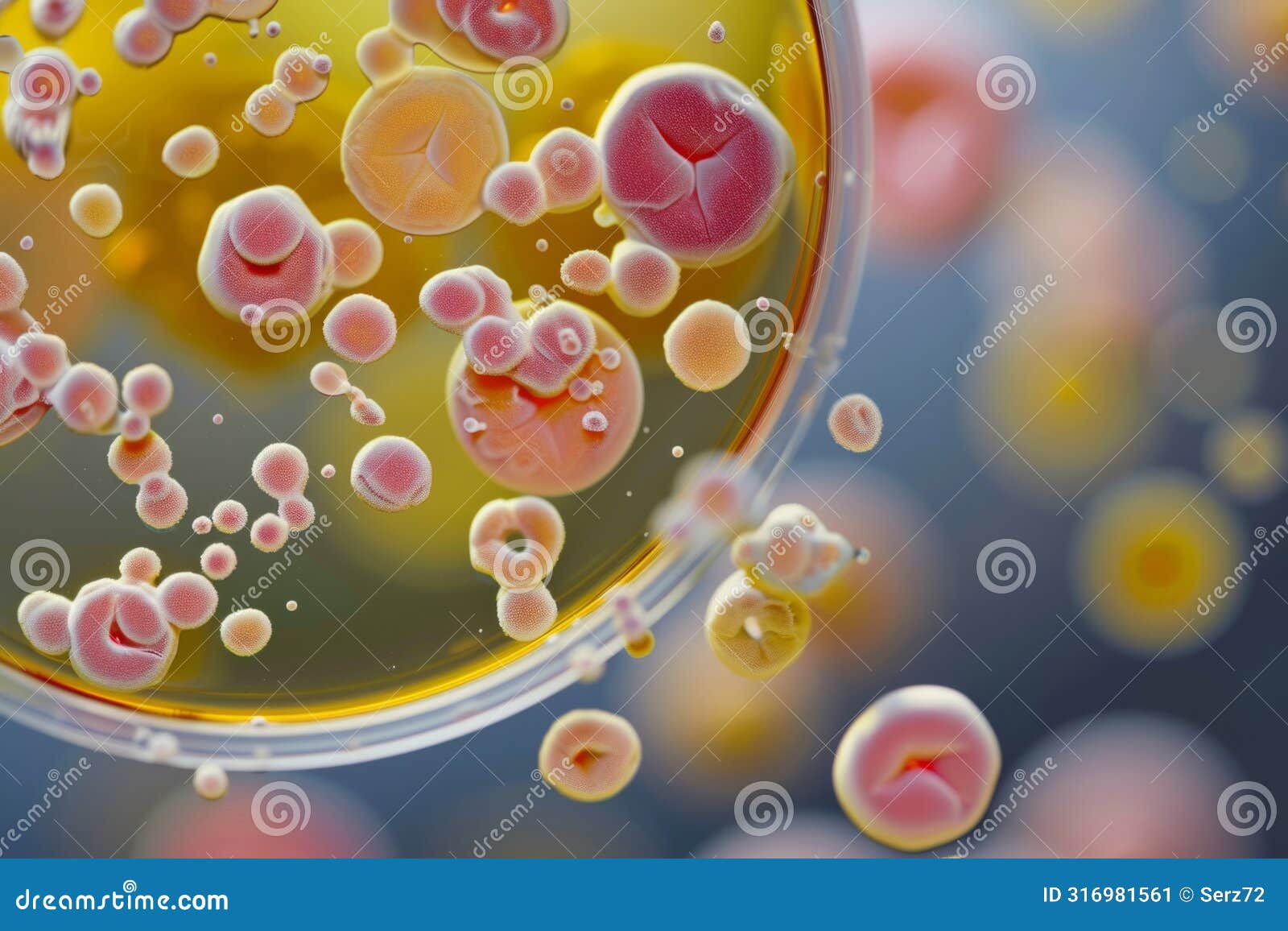 Various Types Of Bacteria In A Petri Dish Under A Microscope Stock ...