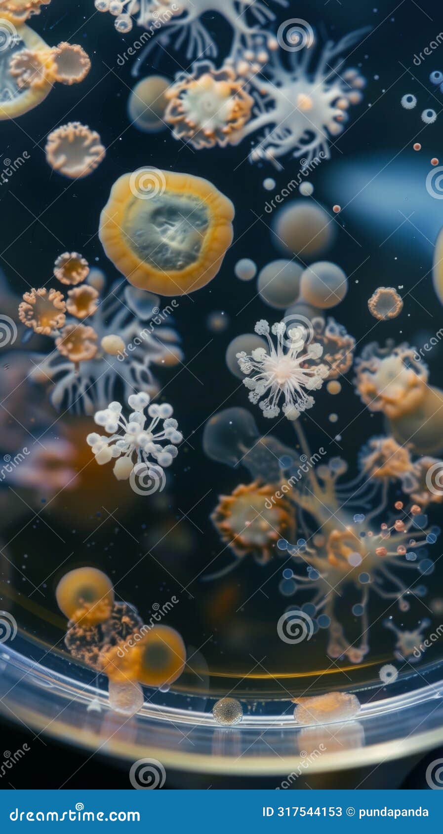 Various Types of Bacteria in a Petri Dish Under a Microscope Stock ...