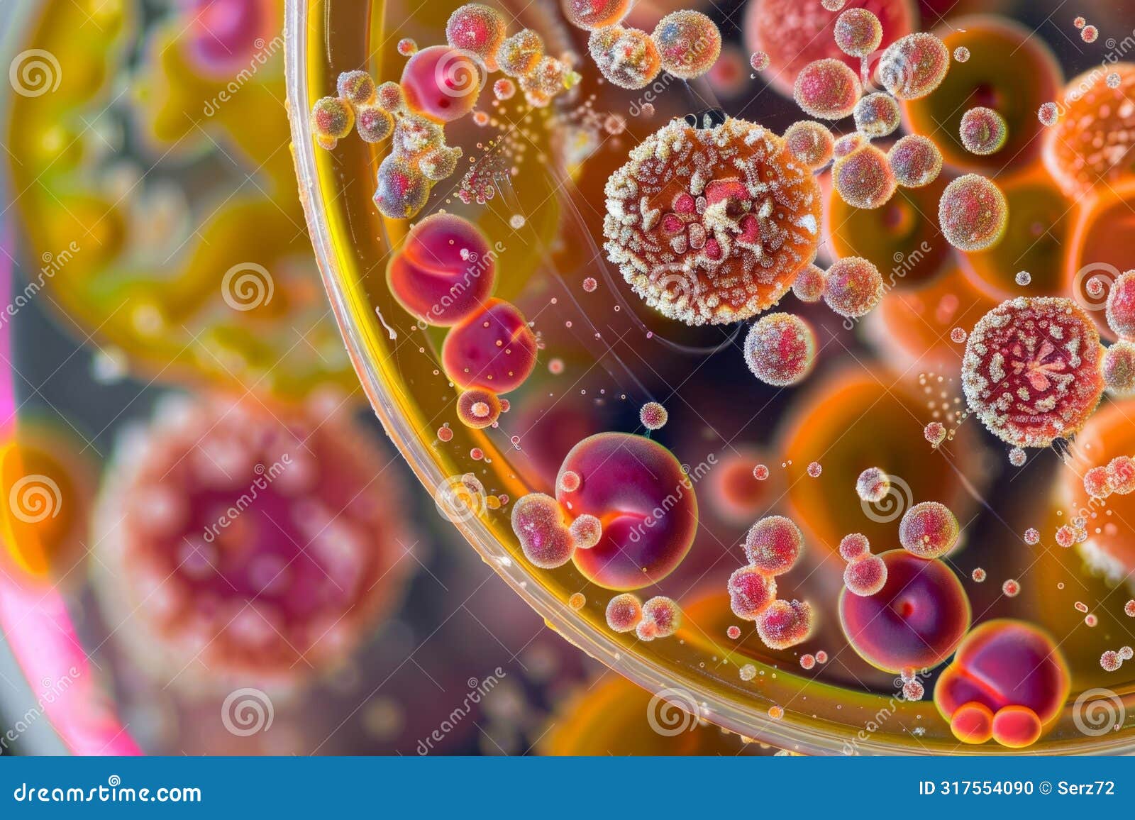 Various Types of Bacteria in a Petri Dish Under a Microscope Stock ...