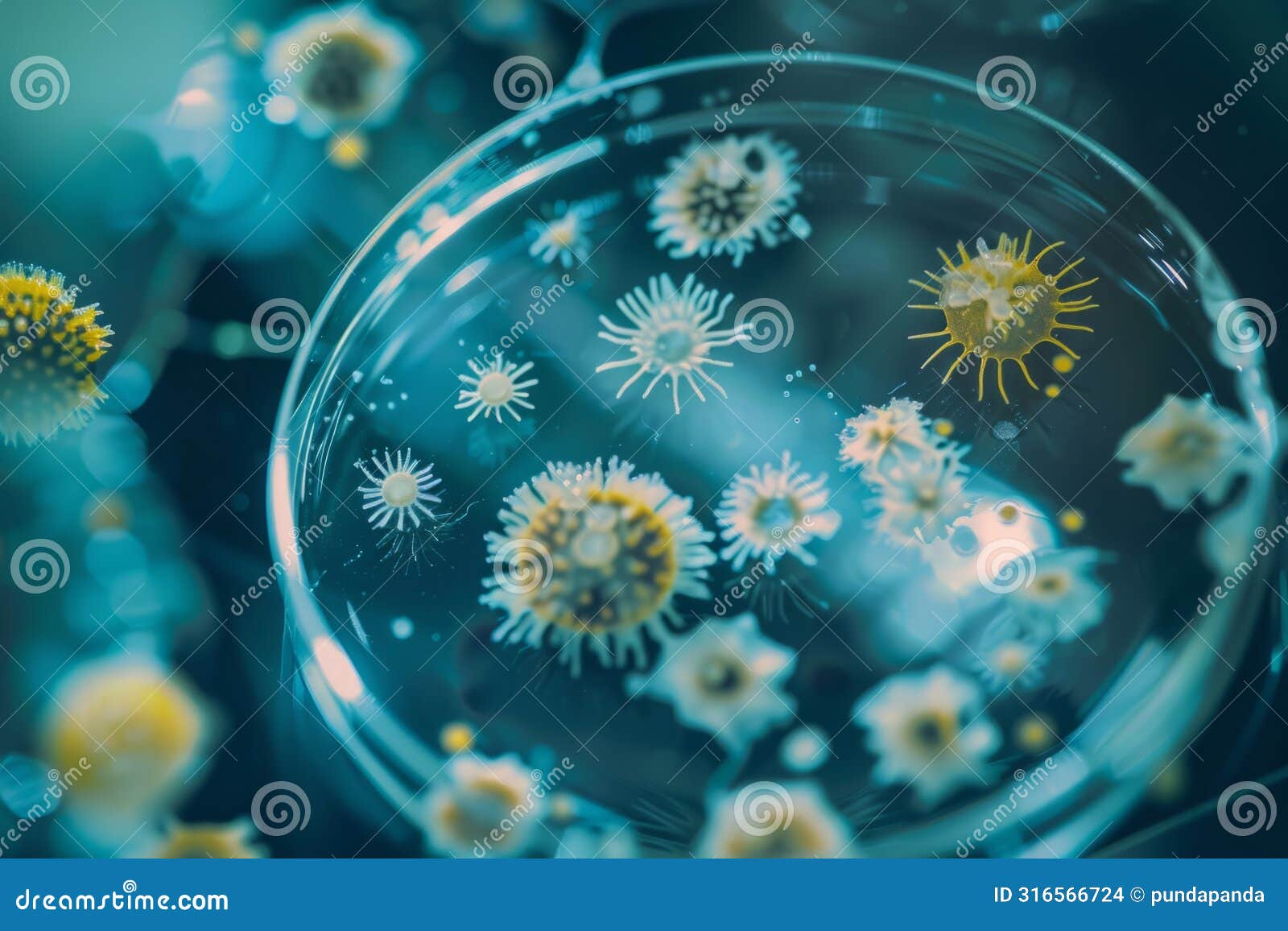 Various Types of Bacteria in a Petri Dish Under a Microscope Stock ...
