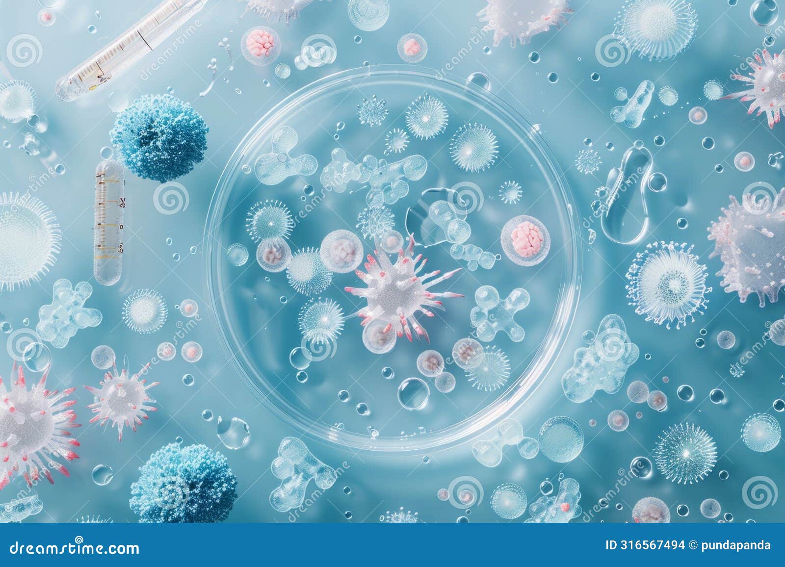 Various Types of Bacteria in a Petri Dish Under a Microscope Stock ...