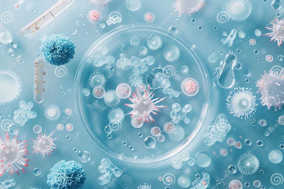 Various Types of Bacteria in a Petri Dish Under a Microscope Stock ...