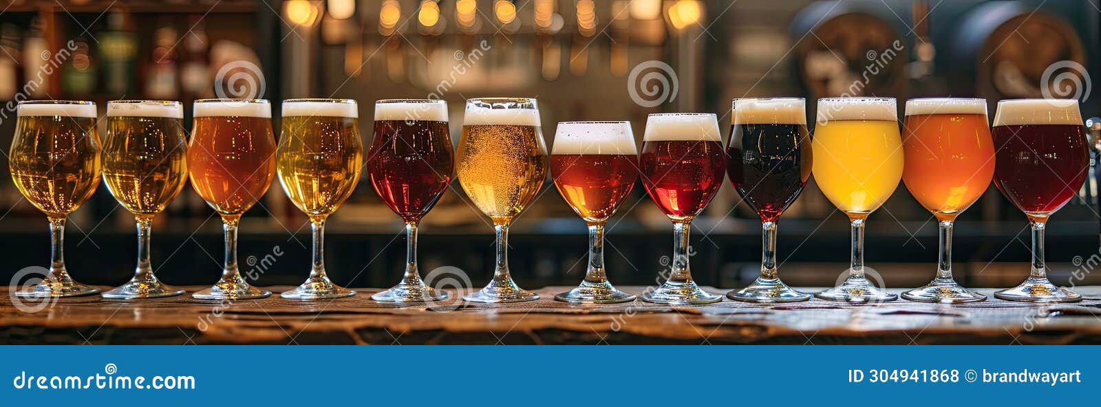Assorted Beers in an Array of Glasses Stock Photo - Image of selection ...