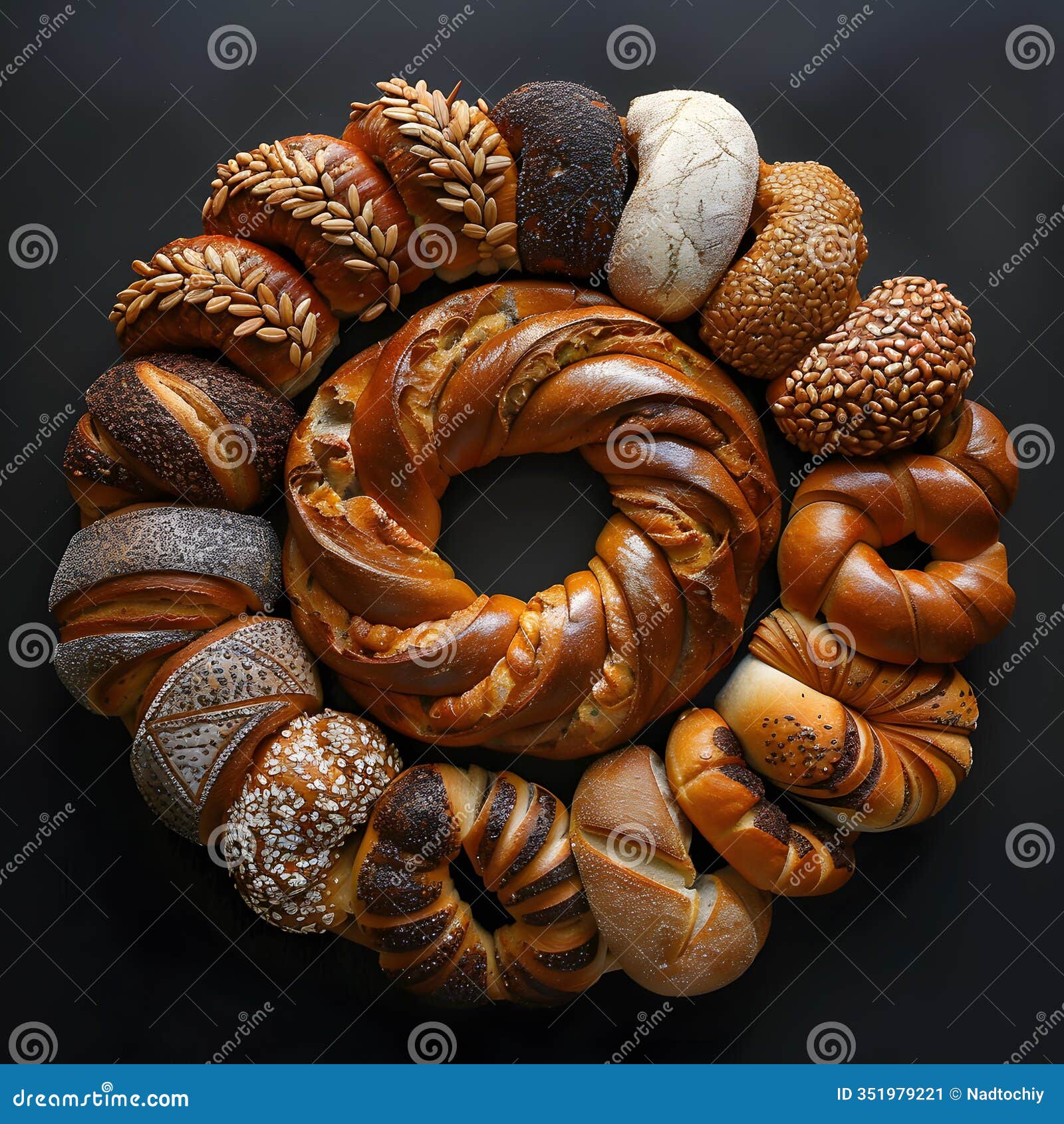 Various Types of Bread Arranged in a Circular Pattern Stock Image ...