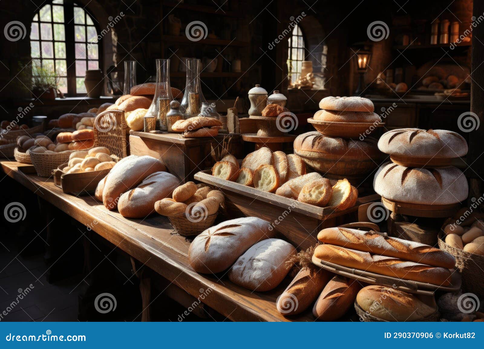 Various Types of Bread in a Bakery Shop Stock Illustration ...