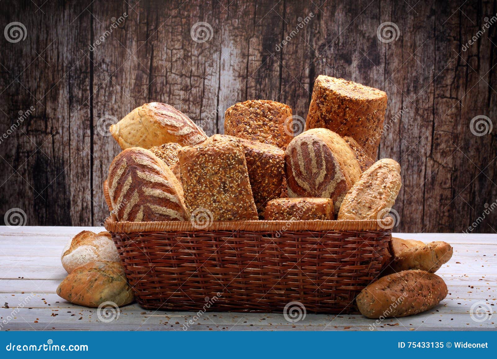 Various Types of Bread in Basket Stock Image - Image of golden, grain ...