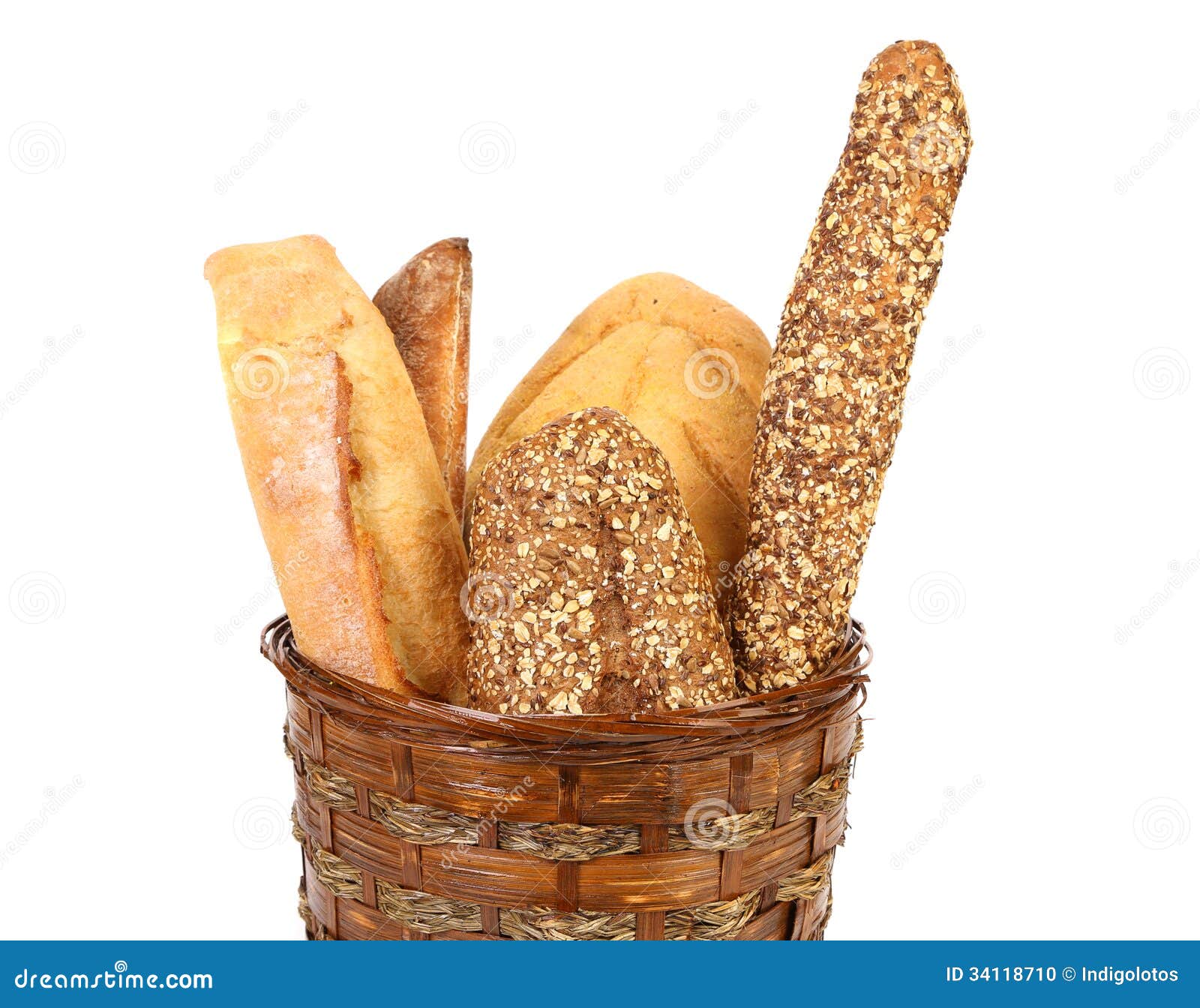 Various Types of Bread in a Basket. Stock Photo - Image of cutout ...
