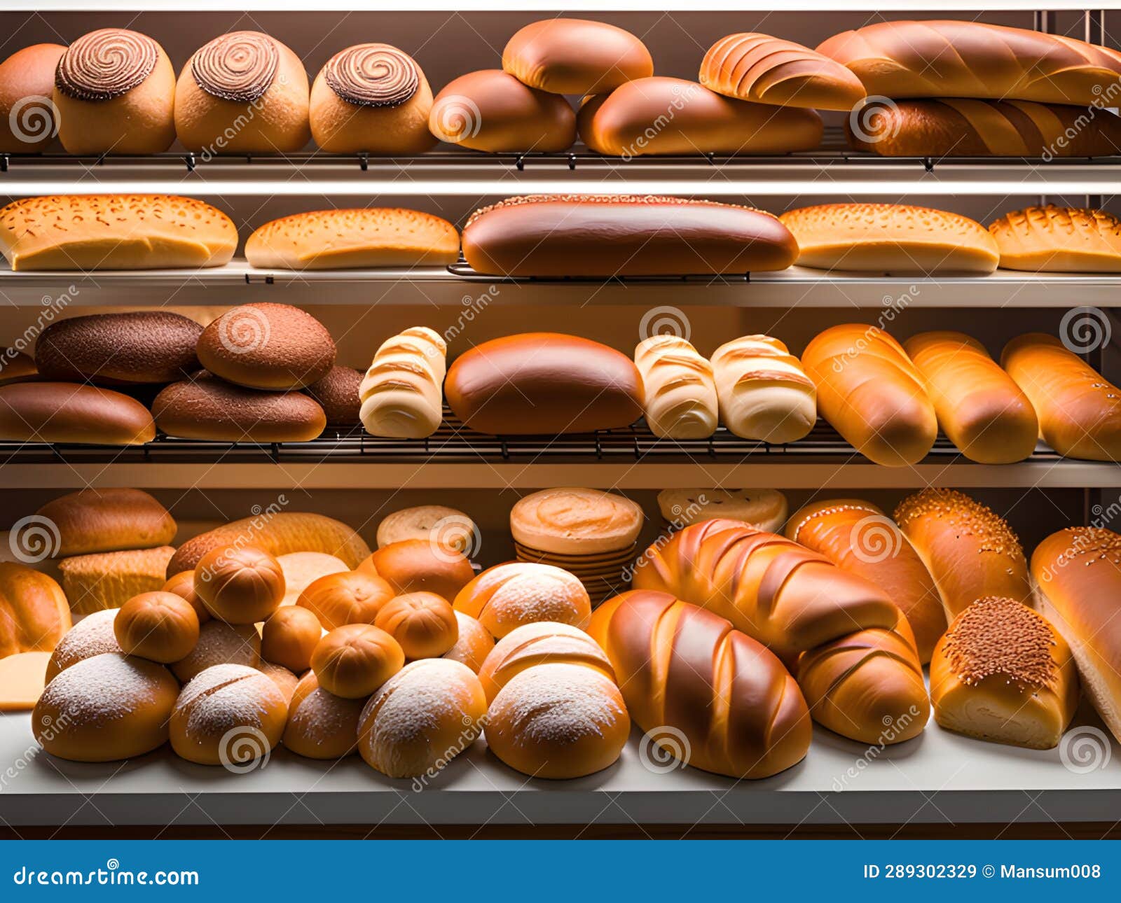 Various Types of Bread and Buns on Wooden Table, AI Generated Stock ...