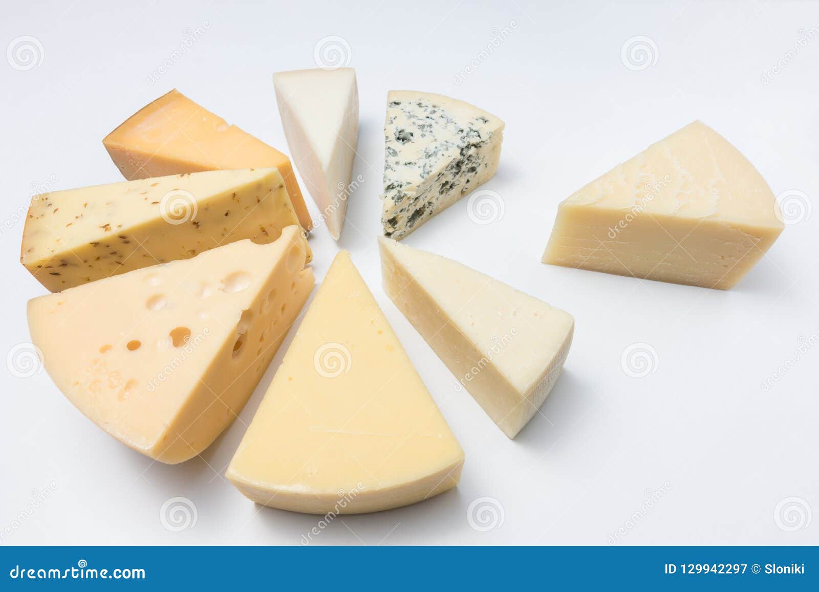 Different Kinds of Cheeses Isolated on White Background. Stock Image ...