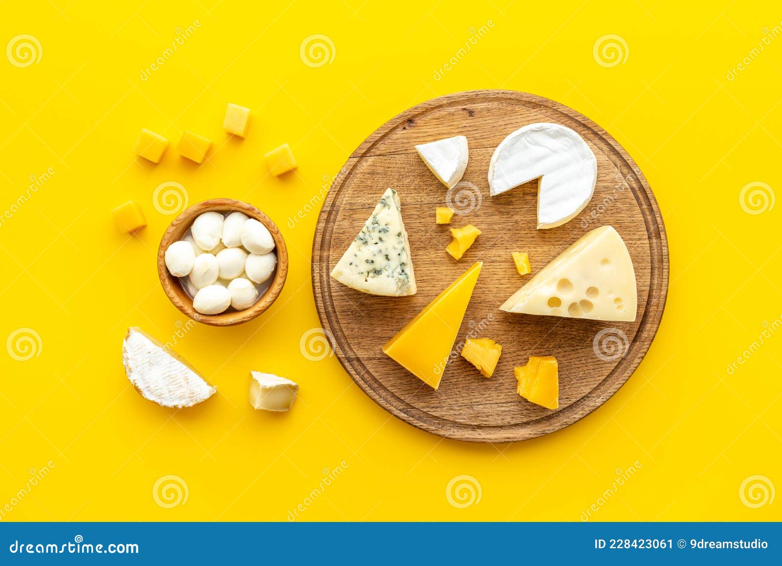 Various Types of Cheese Layout. Dairy Products Flat Lay Stock Image ...