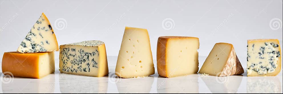 Assortment of Cheeses Arranged on a Marble Surface Stock Illustration ...