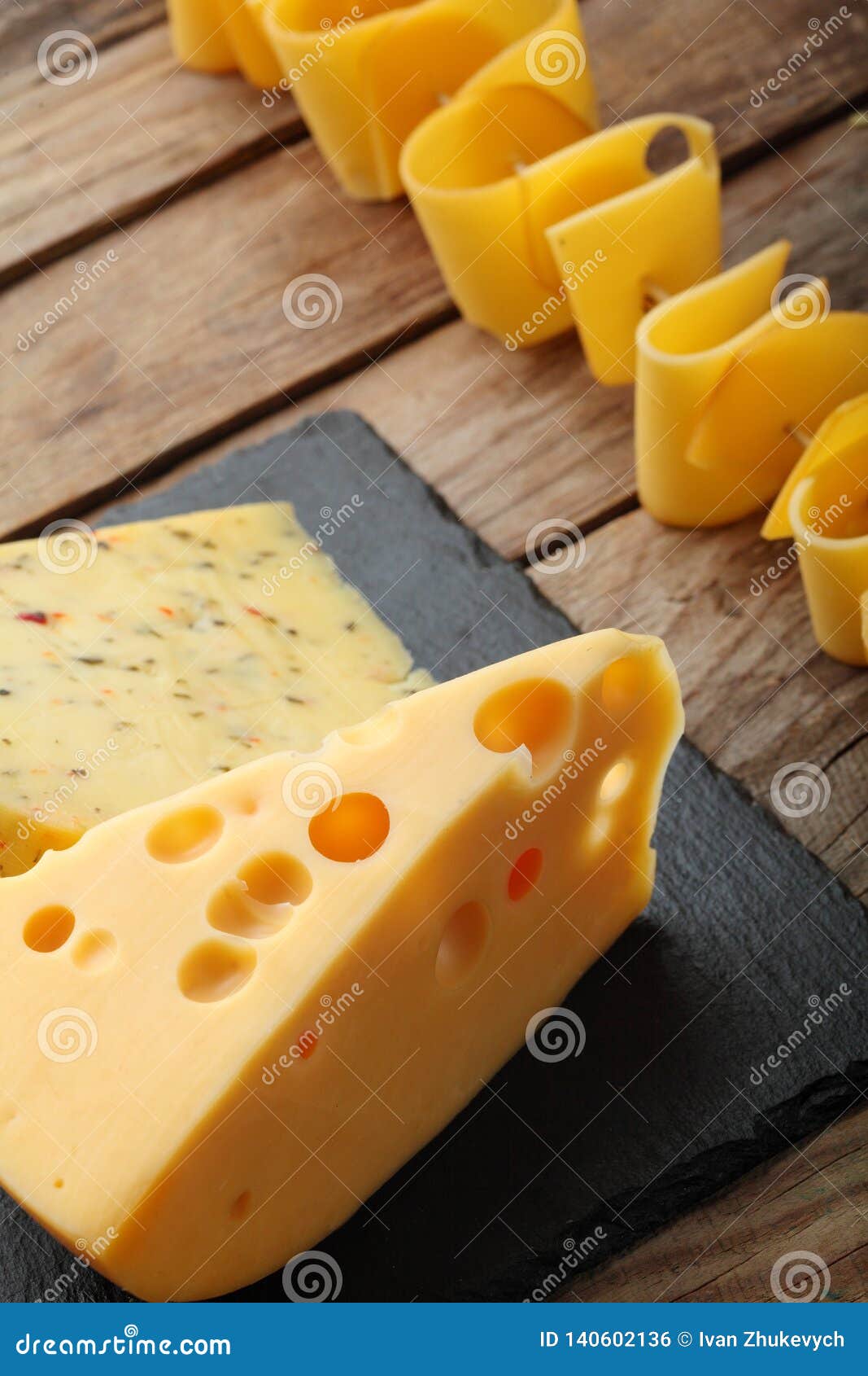 Various Types of Cheese on Slate Plate.Copy Space.top View Stock Photo ...