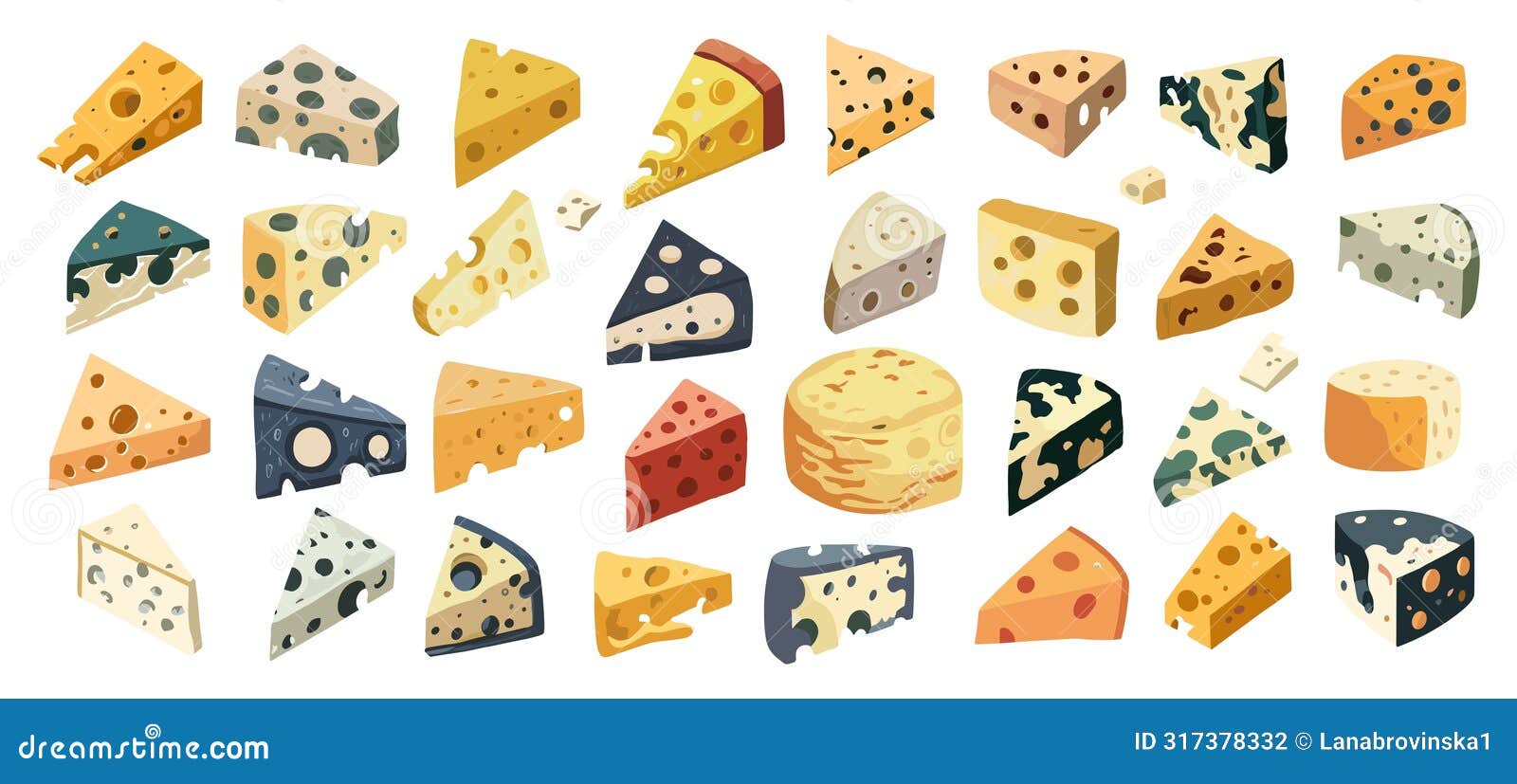 Various Types of Cheese Vector Illustrations Set. Stock Vector ...