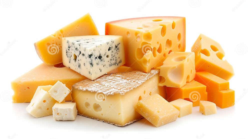 Various Types of Cheeses Stacked Together on White Background in ...