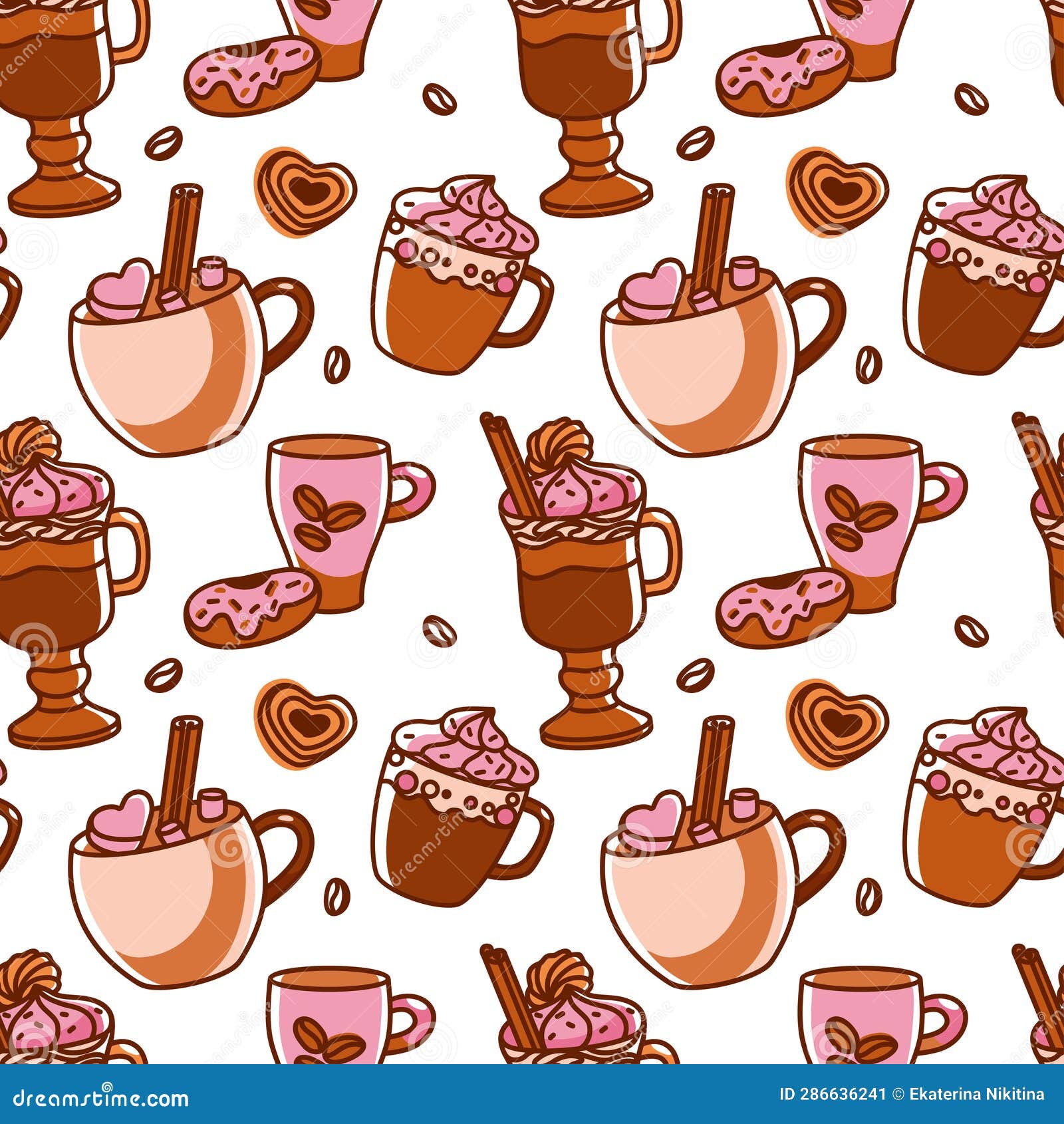 Various Types of Coffee in Different Cups. Seamless Pattern Stock ...
