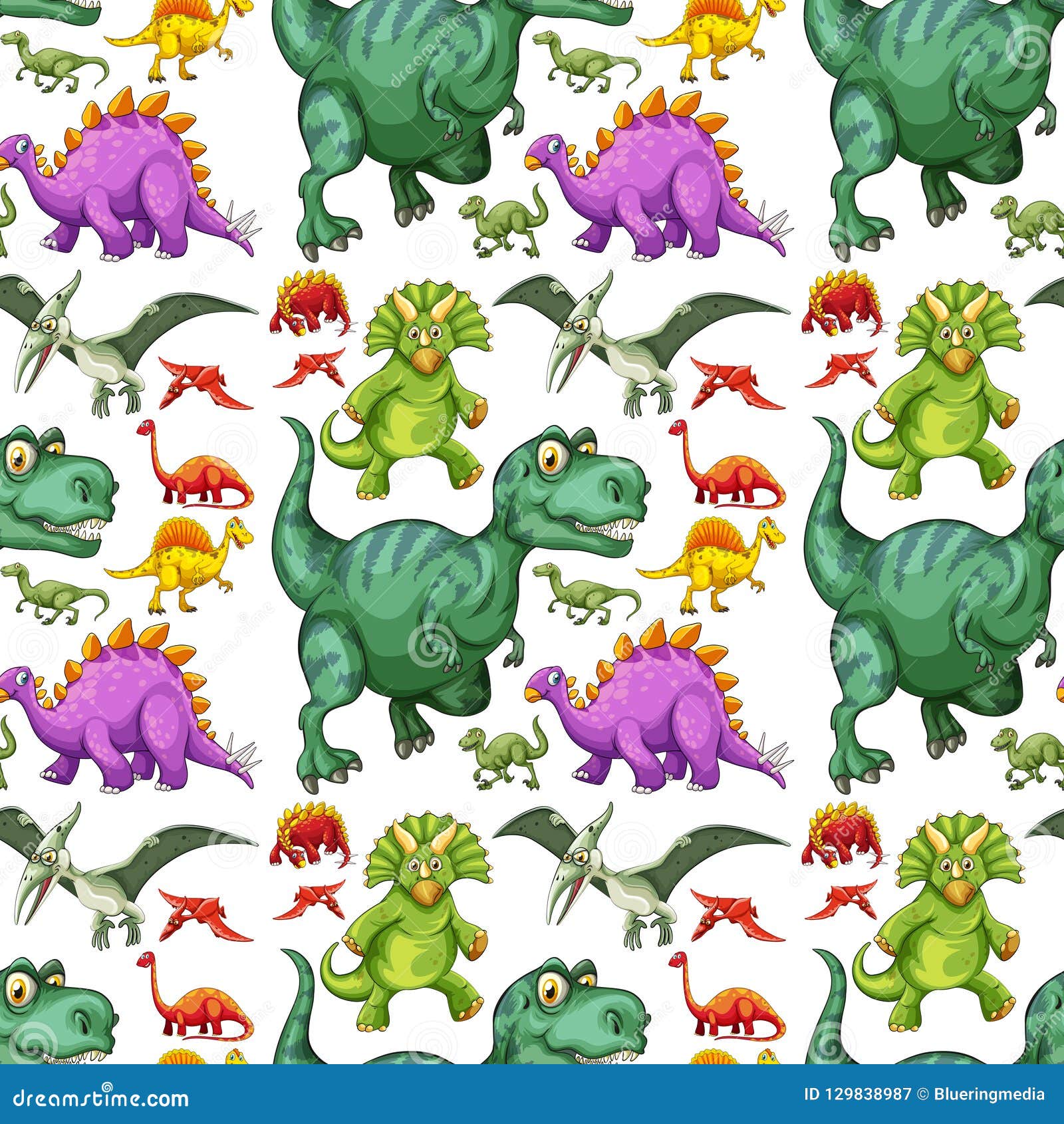 Various Types of Dinosaur Seamless Pattern Stock Vector - Illustration ...