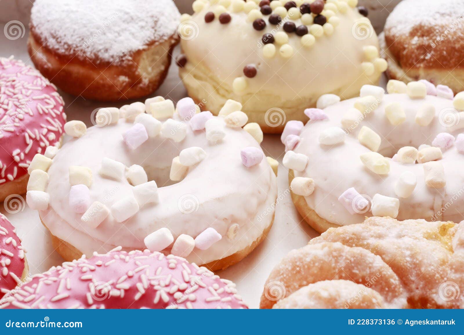 Various types of donuts stock photo. Image of pfannkuchen - 228373136