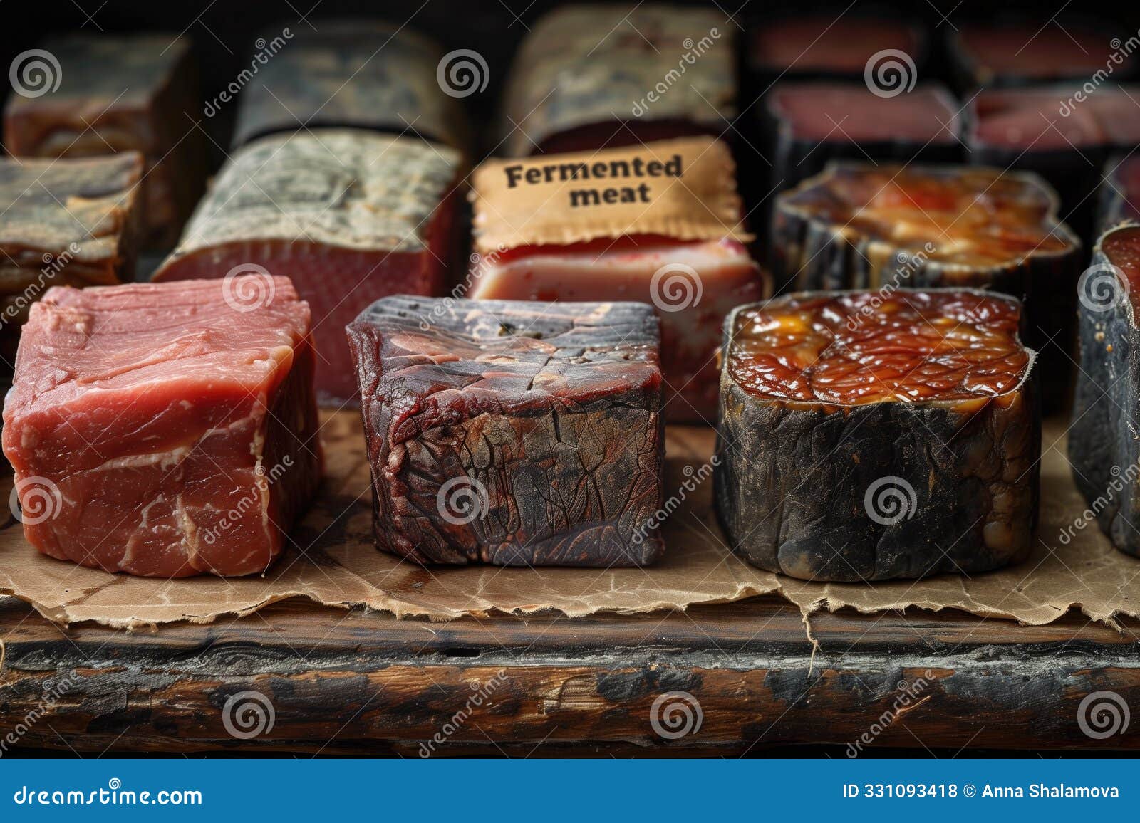 Various Types of Fermented Meat Cubes Arranged on Parchment Paper in a ...