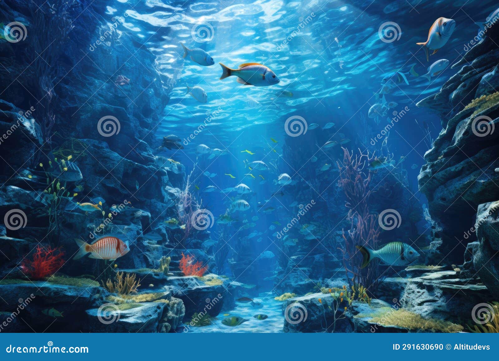 Various Types of Fish Swimming Together in an Aquarium Stock Photo ...