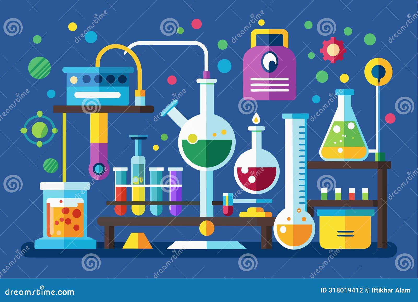 Various Types of Flasks are Arranged on a Lab Table, Showcasing a ...
