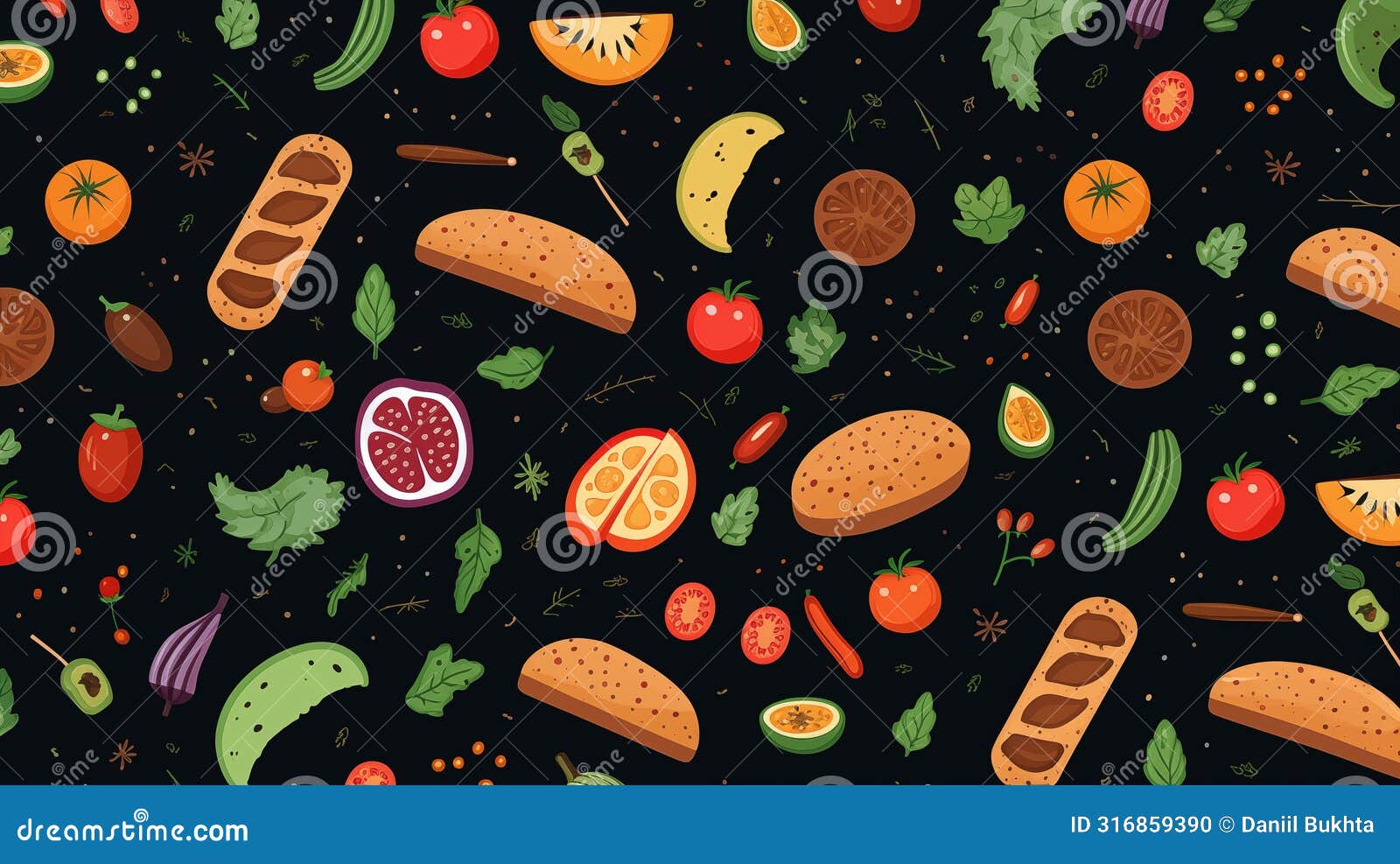 Assorted Food Items on a Black Background. Generative AI Stock Photo ...