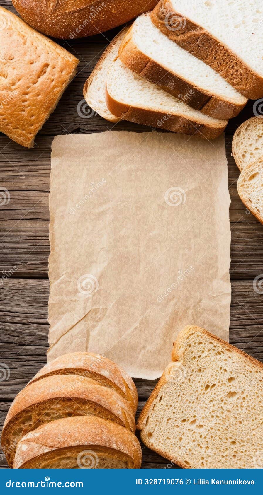 Various Types of Freshly Sliced Bread Surround a Blank Sheet of Paper ...