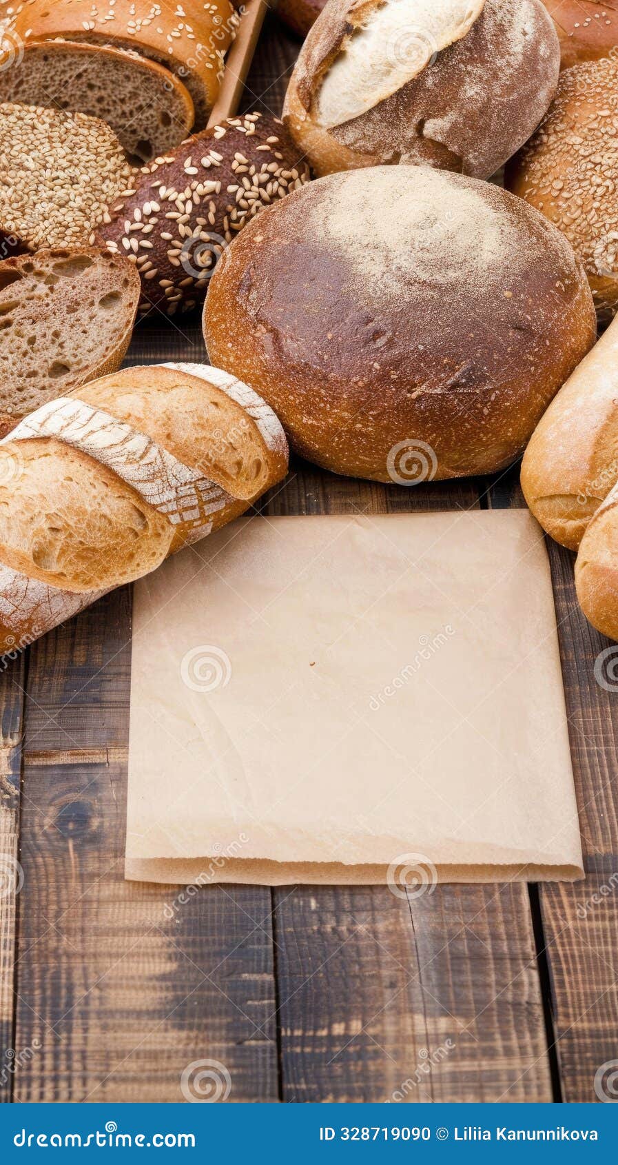Various Types of Freshly Sliced Bread Surround a Blank Sheet of Paper ...