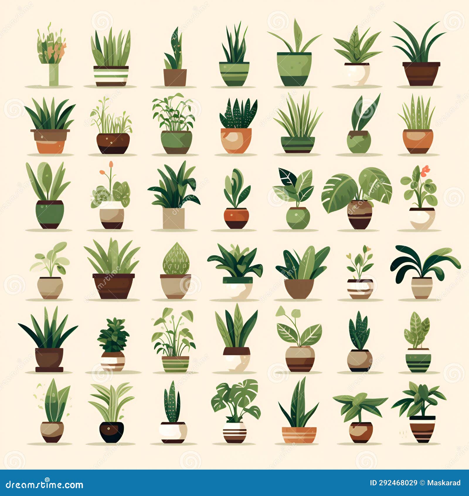 Various Types of House Plants in a Flat Style Stock Image - Image of ...