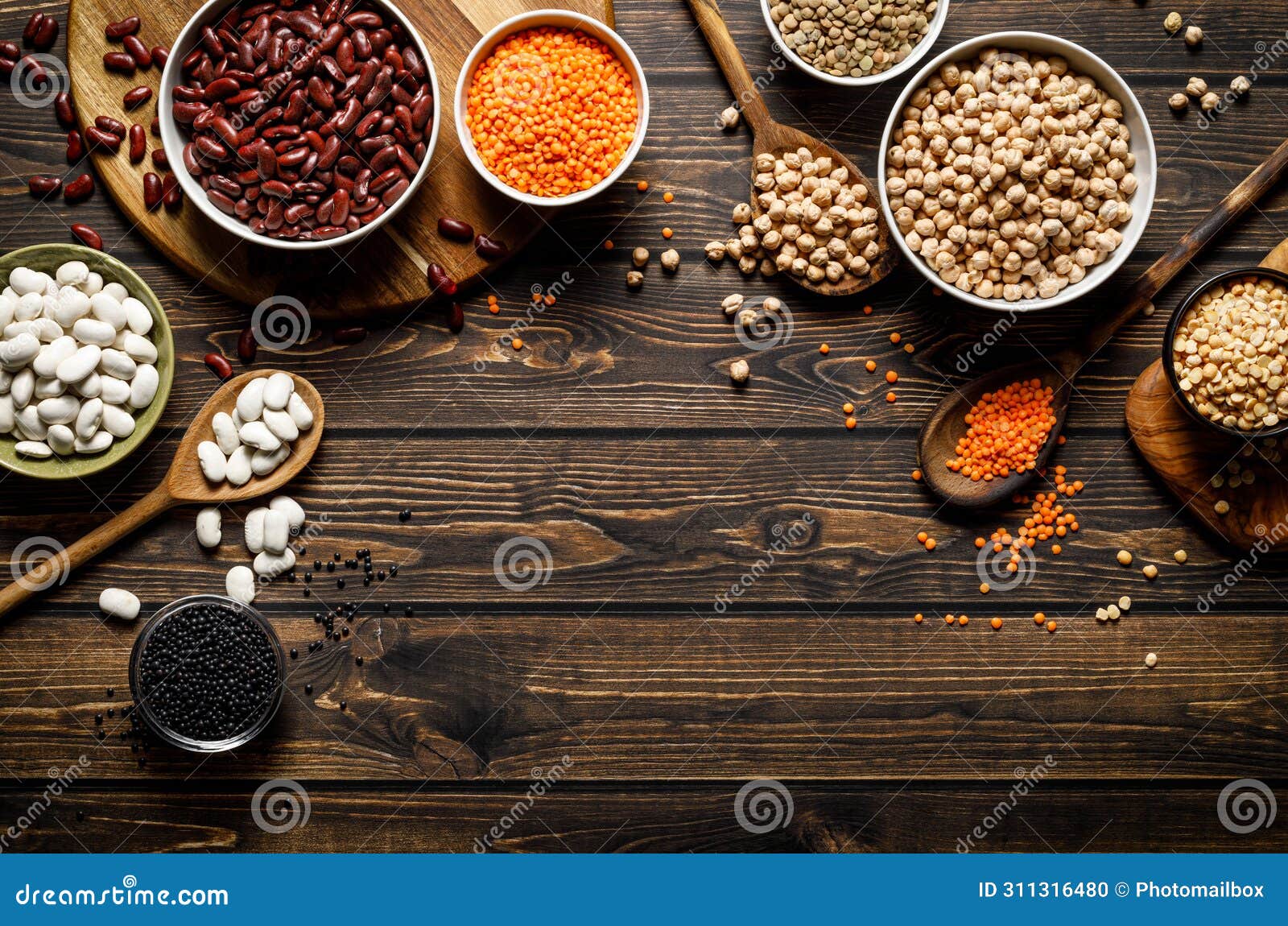 Various Types of Legumes, Beans, Lentils, Chickpeas and Peas Stock ...