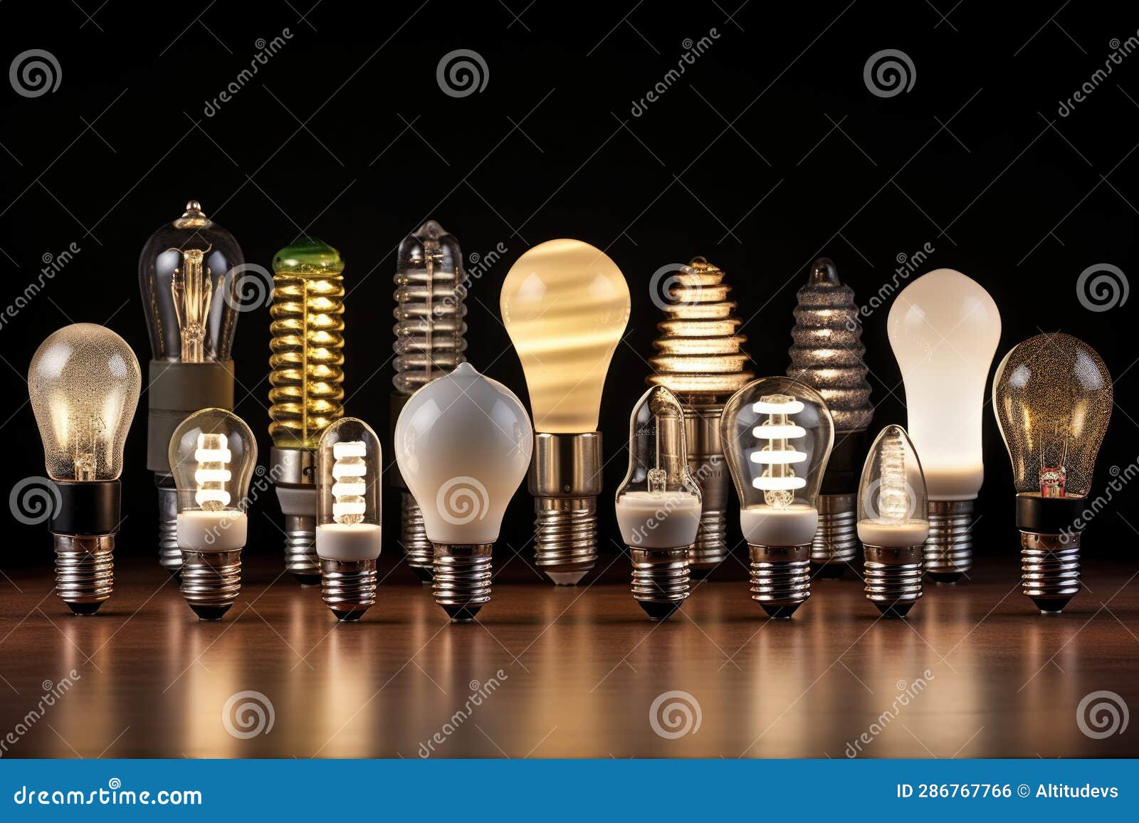 Various Types of Lightbulbs Led, Incandescent, Cfl Side by Side Stock ...