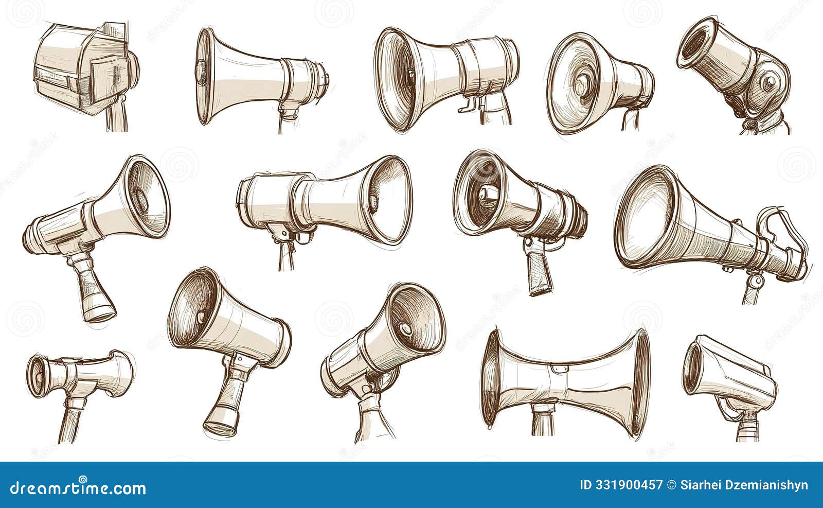 Various Types of Megaphones Illustrated Together on a White Background ...