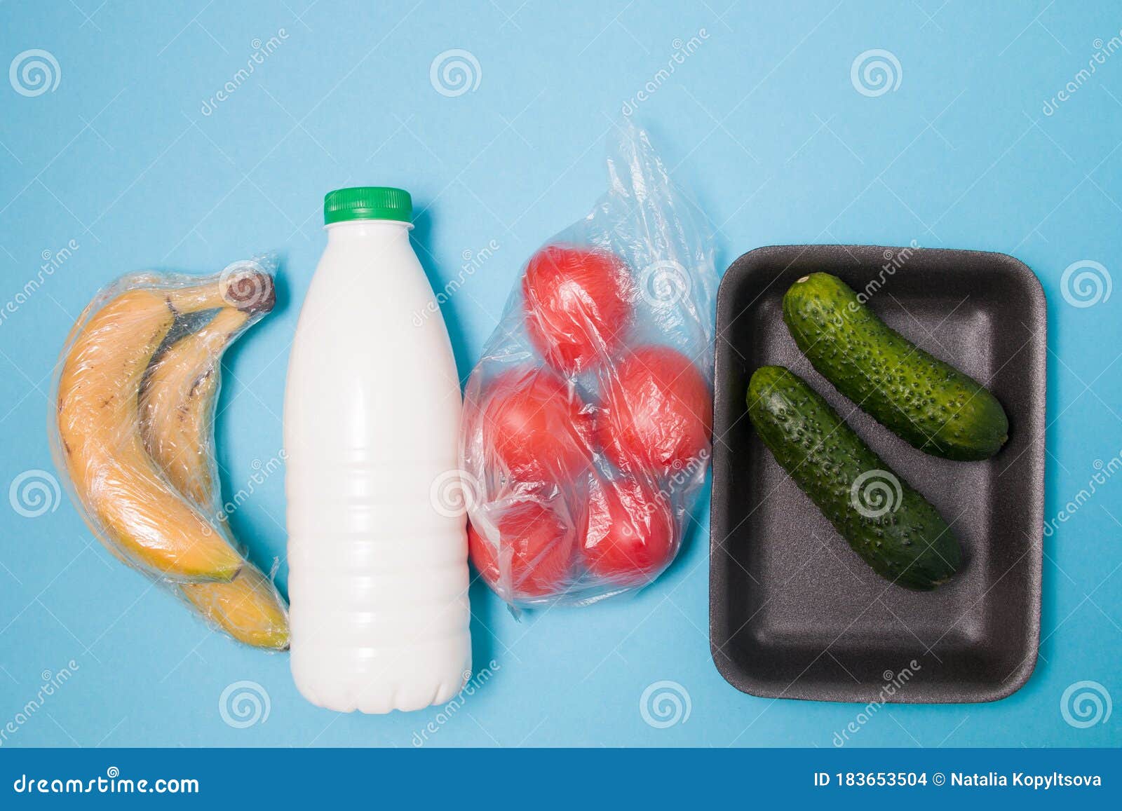 Various Types of Plastic Packaging on a Blue Background, Stock Photo ...