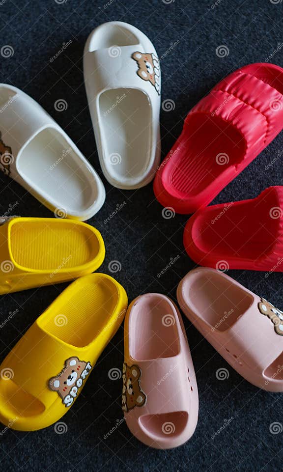 Various Types of Rubber Shoes Stock Image - Image of indoors, green ...
