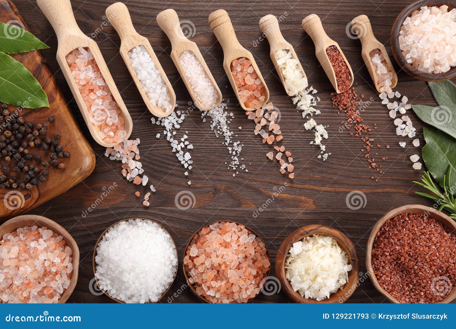 Various types of salt. stock image. Image of closeup - 129221793