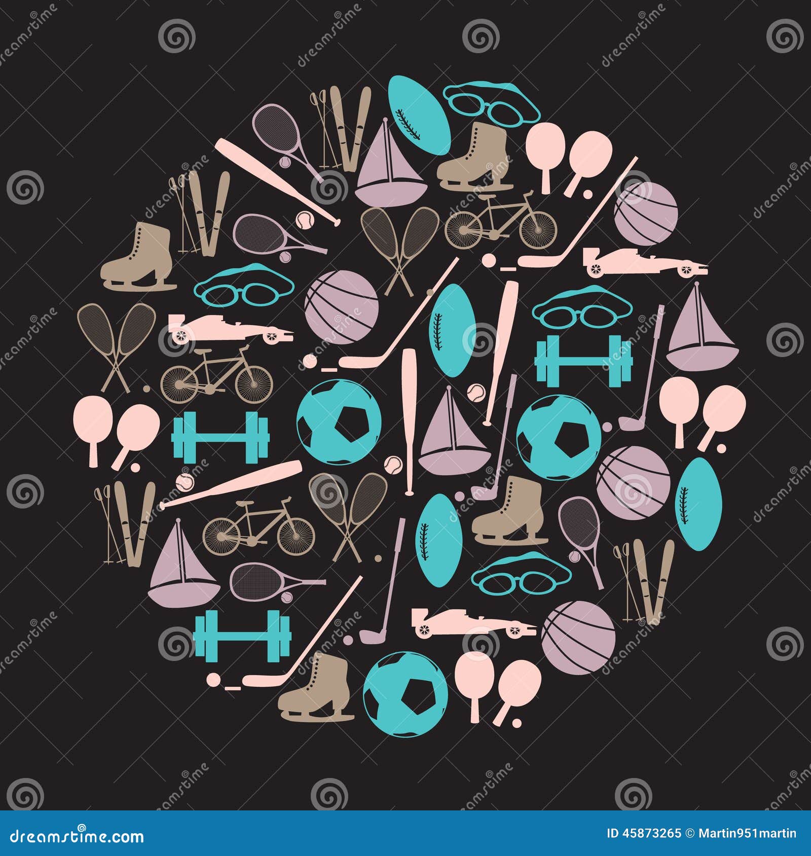 Various Types of Sport Equipment in Circle Stock Vector - Illustration ...