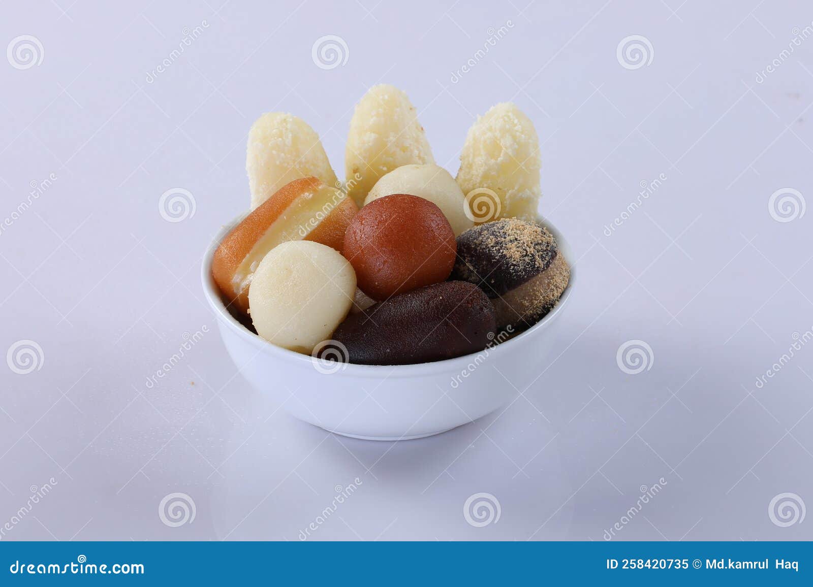 Various Types of Sweets in a Bowl Isolated on White Stock Image - Image ...